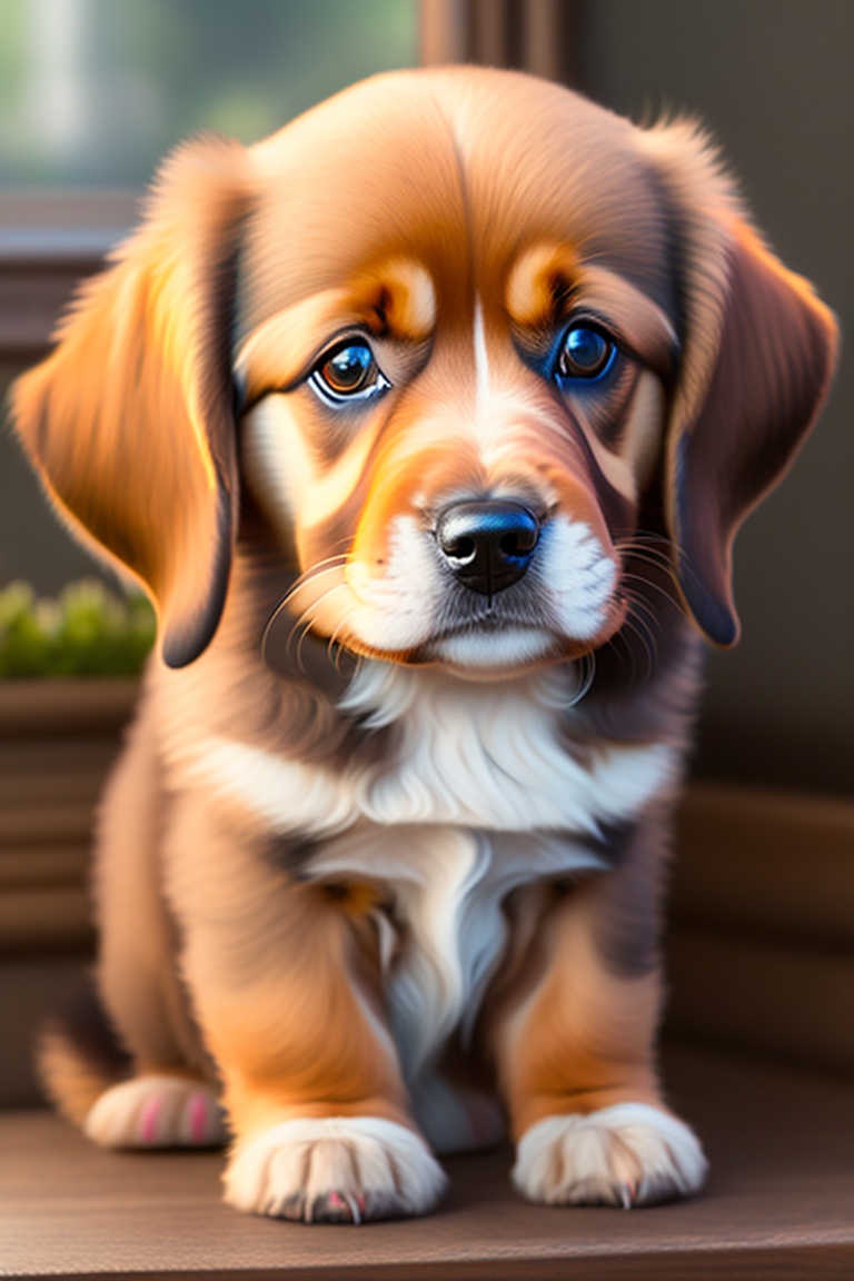 Lexica - A sad puppy with A soft and light brown fur, big eyes, and a ...