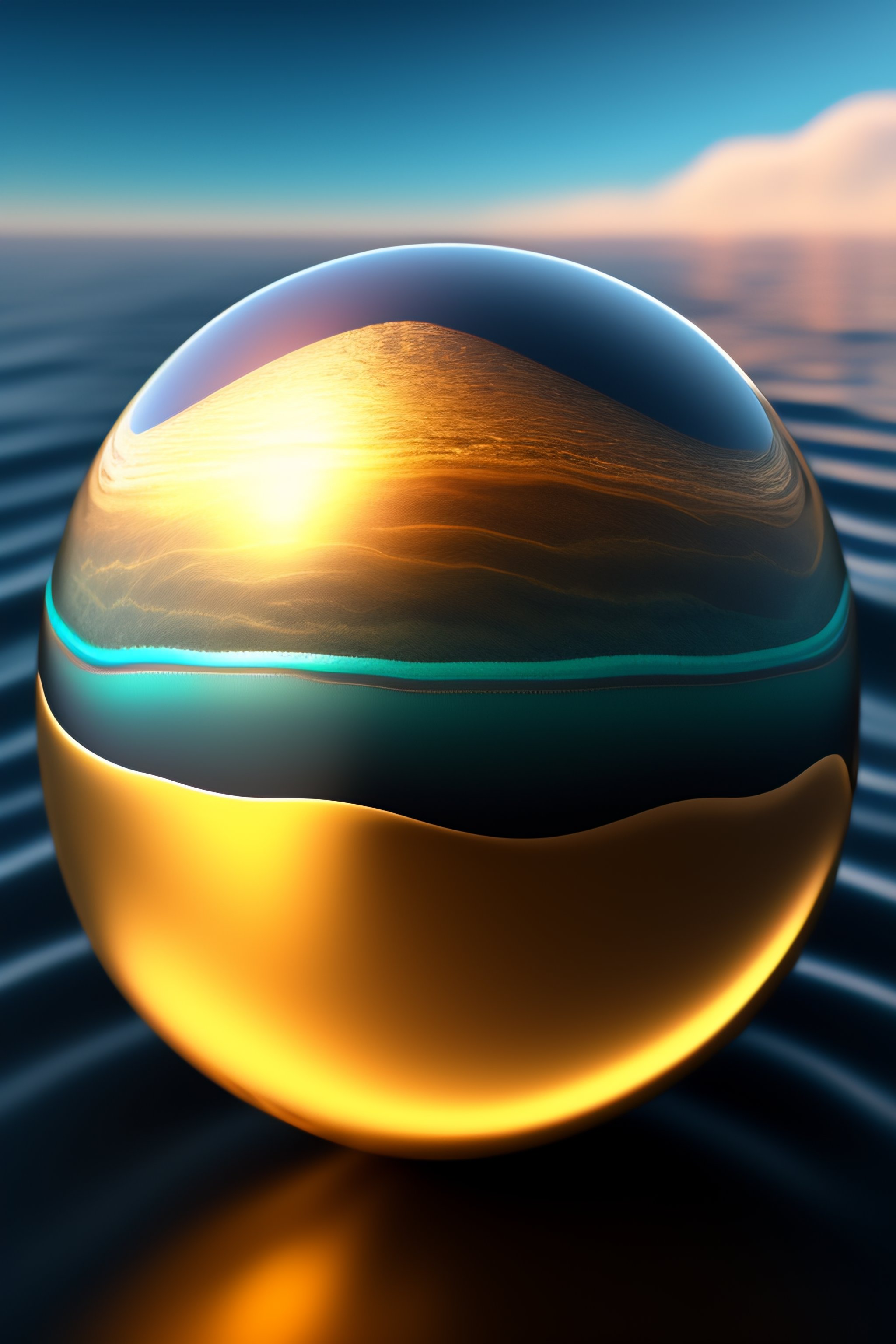 Lexica - Metallic orb in ocean , 4K, photorealistic