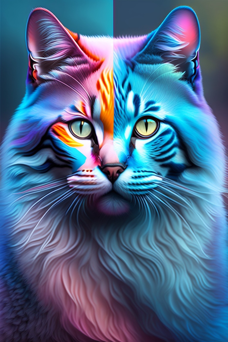 Lexica - A pair of pink and blue cats together, with an abstract ...