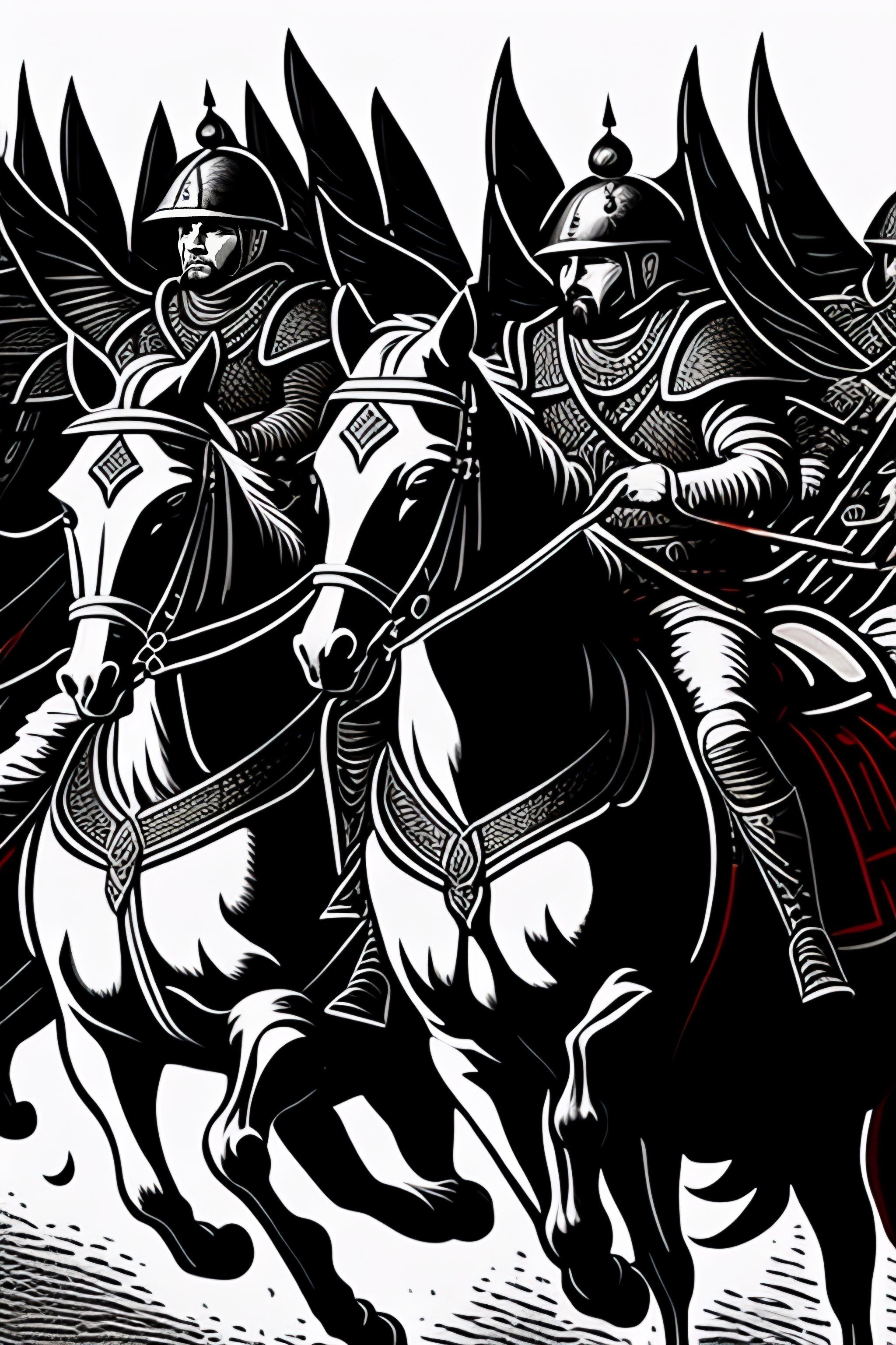 Lexica - Polish winged hussars in battle, woodcut style, black and ...