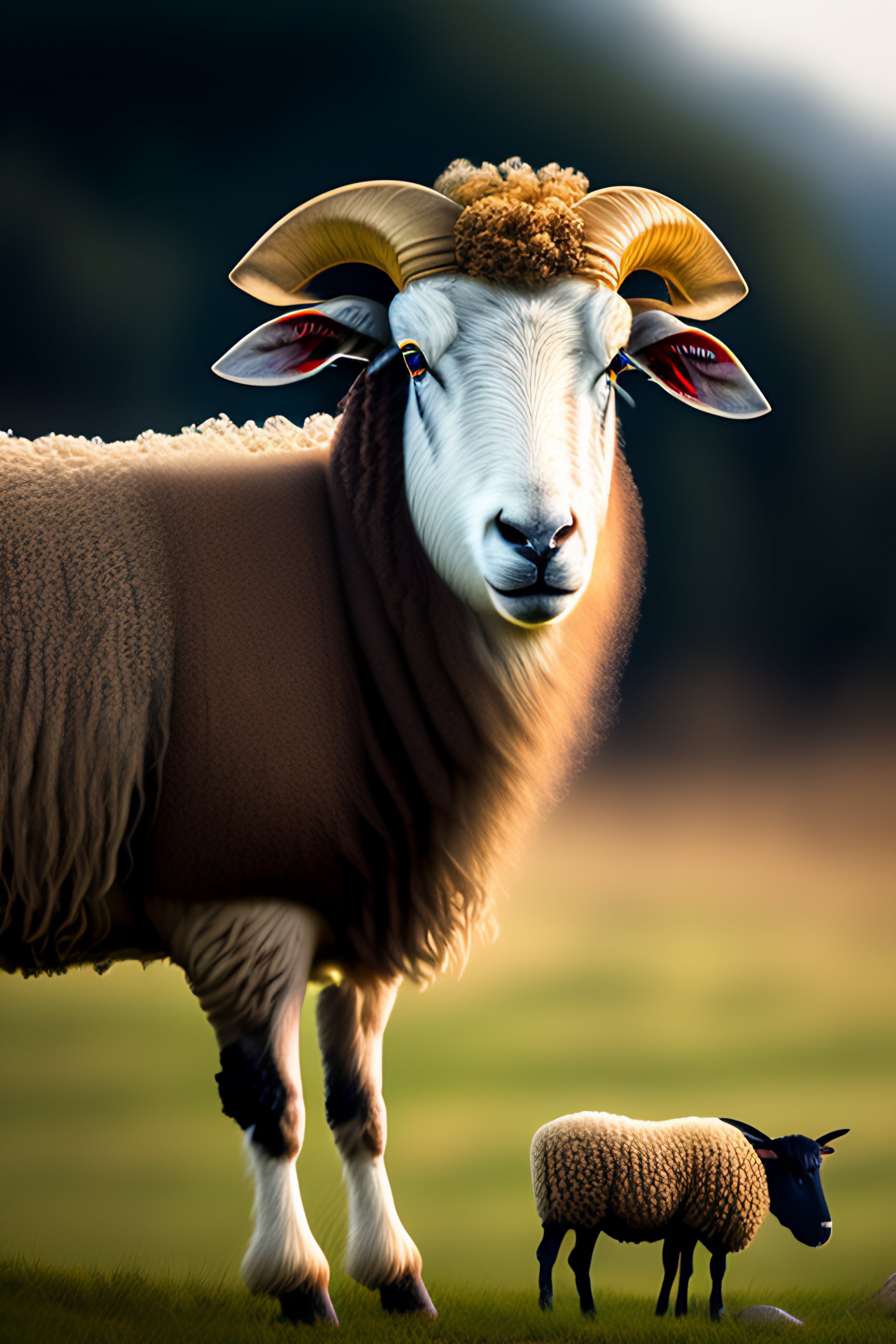 Lexica - Hairy sheep, grazing, portrait, detailed hairs