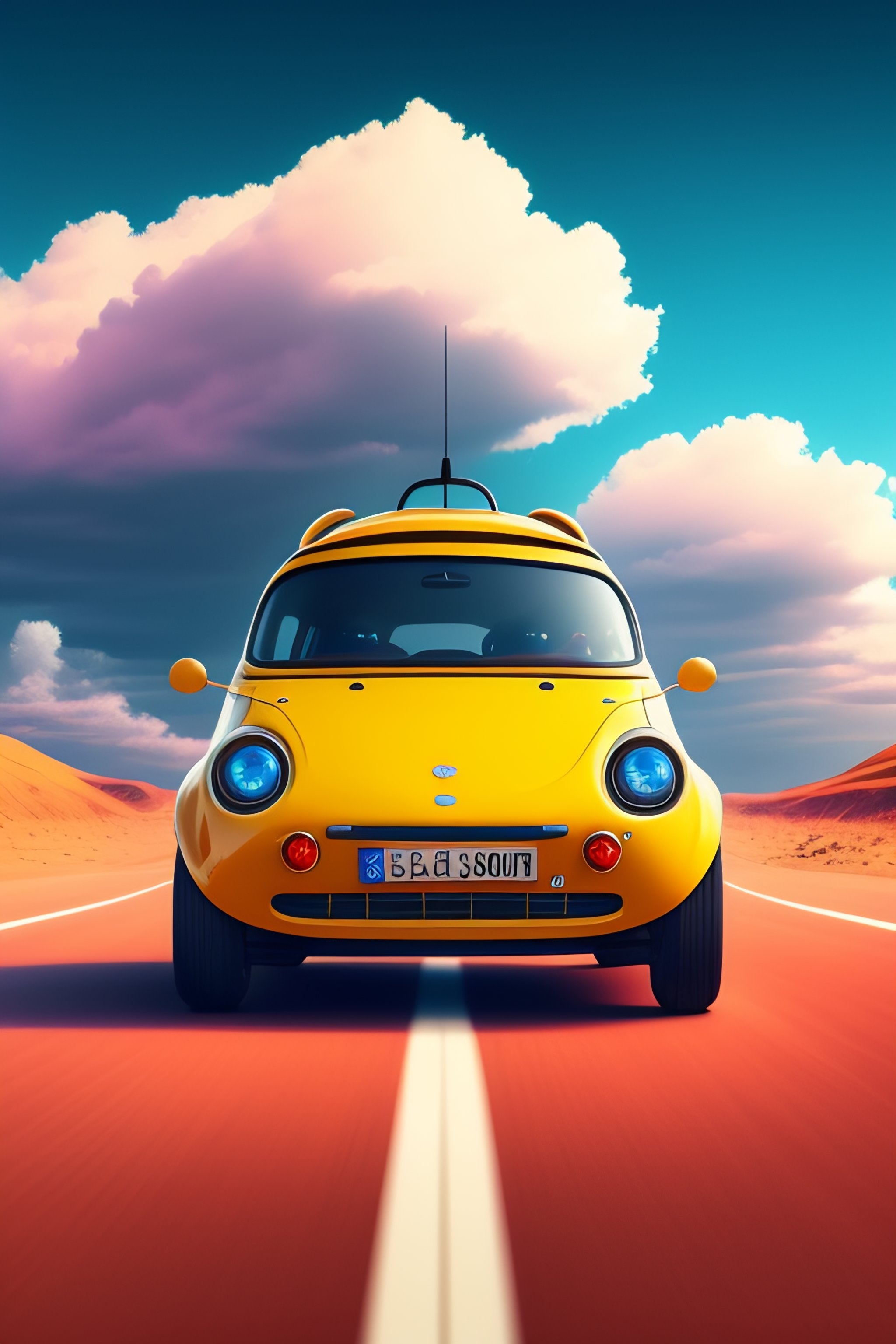 Lexica - A cute little car, in anime style, seen from behind