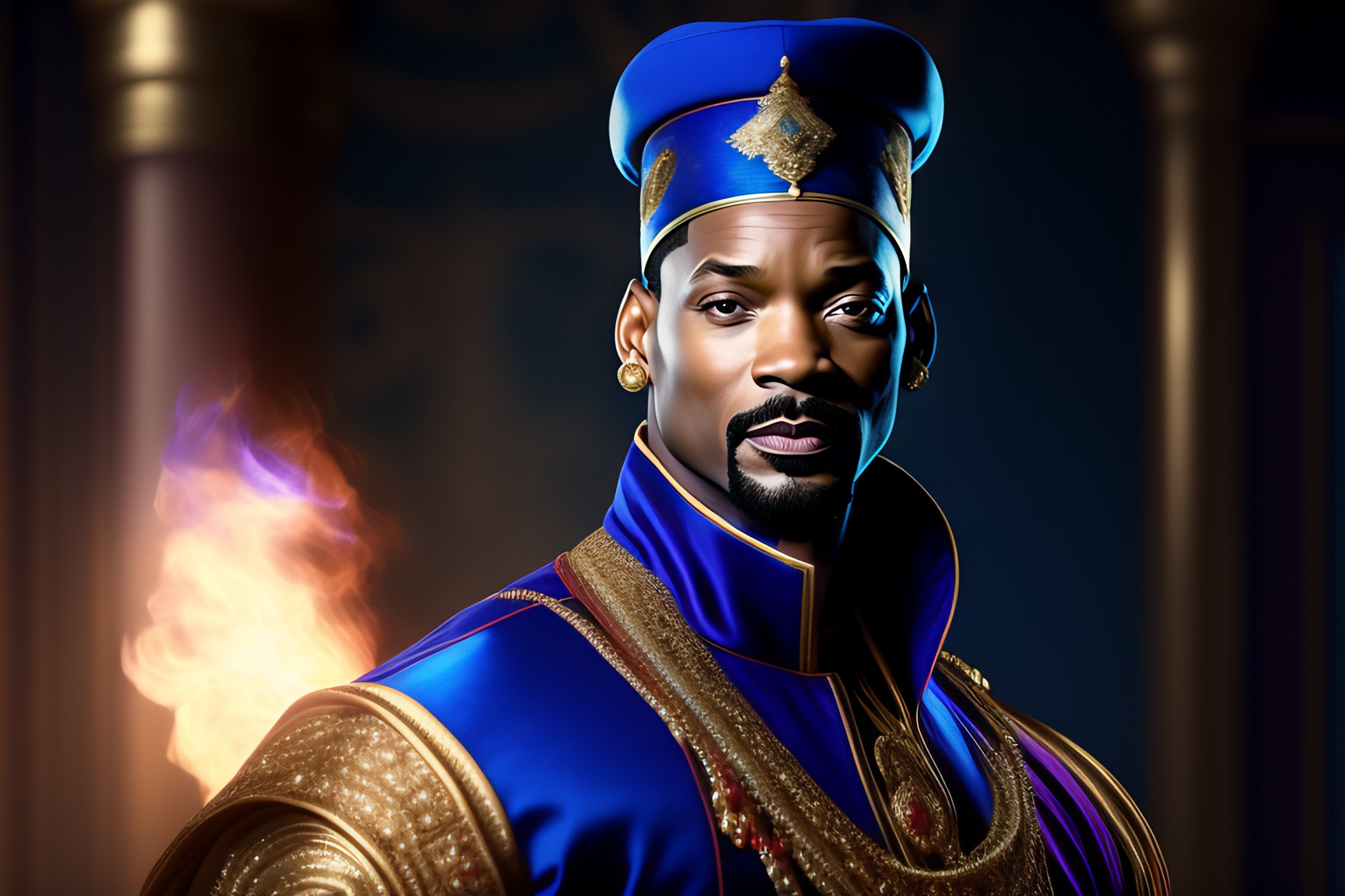 Lexica - Will smith as the genie from alladin with a pistol, photo ...