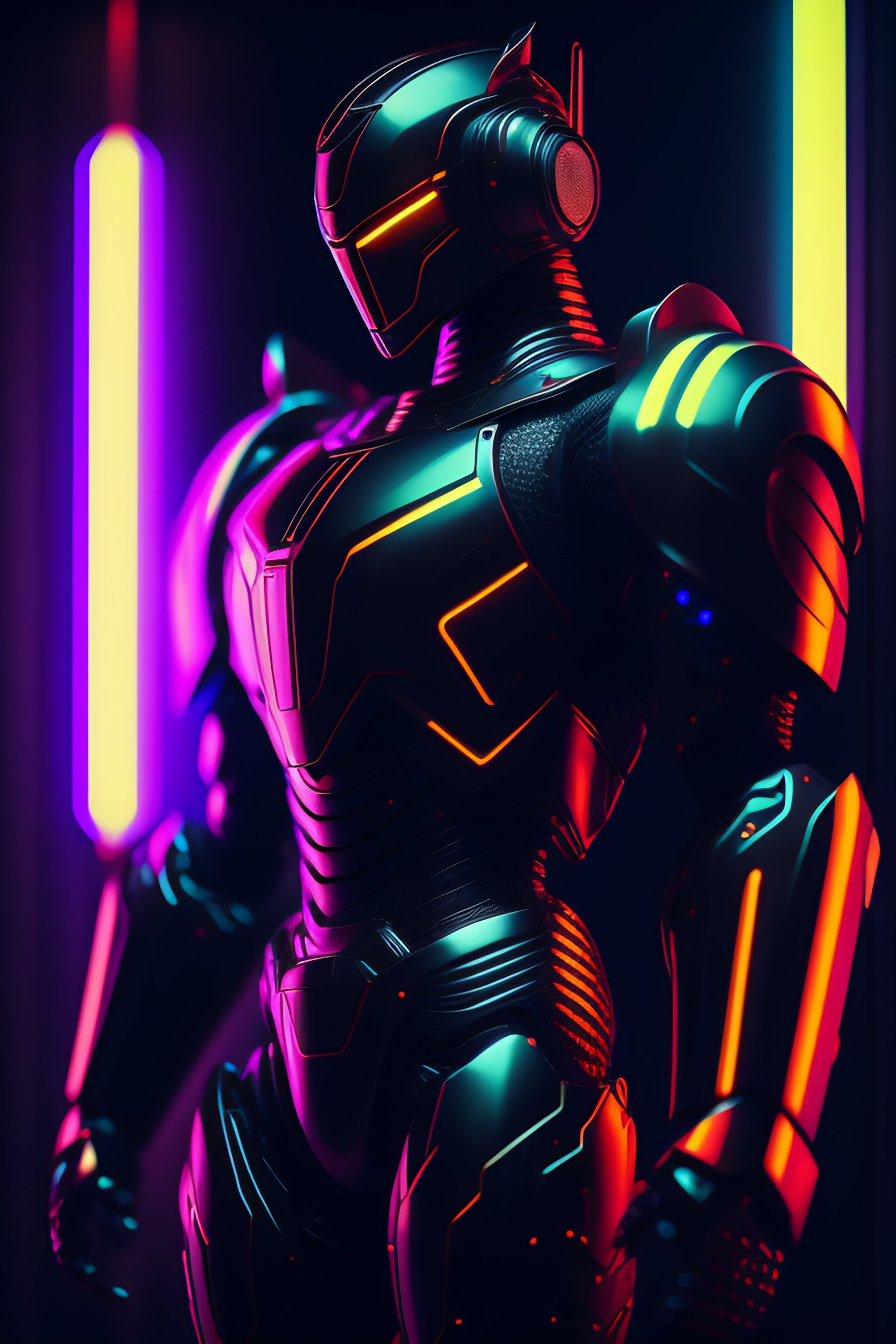 Lexica - Masculine robot,neon light, 8k , high definition, Armour black ...