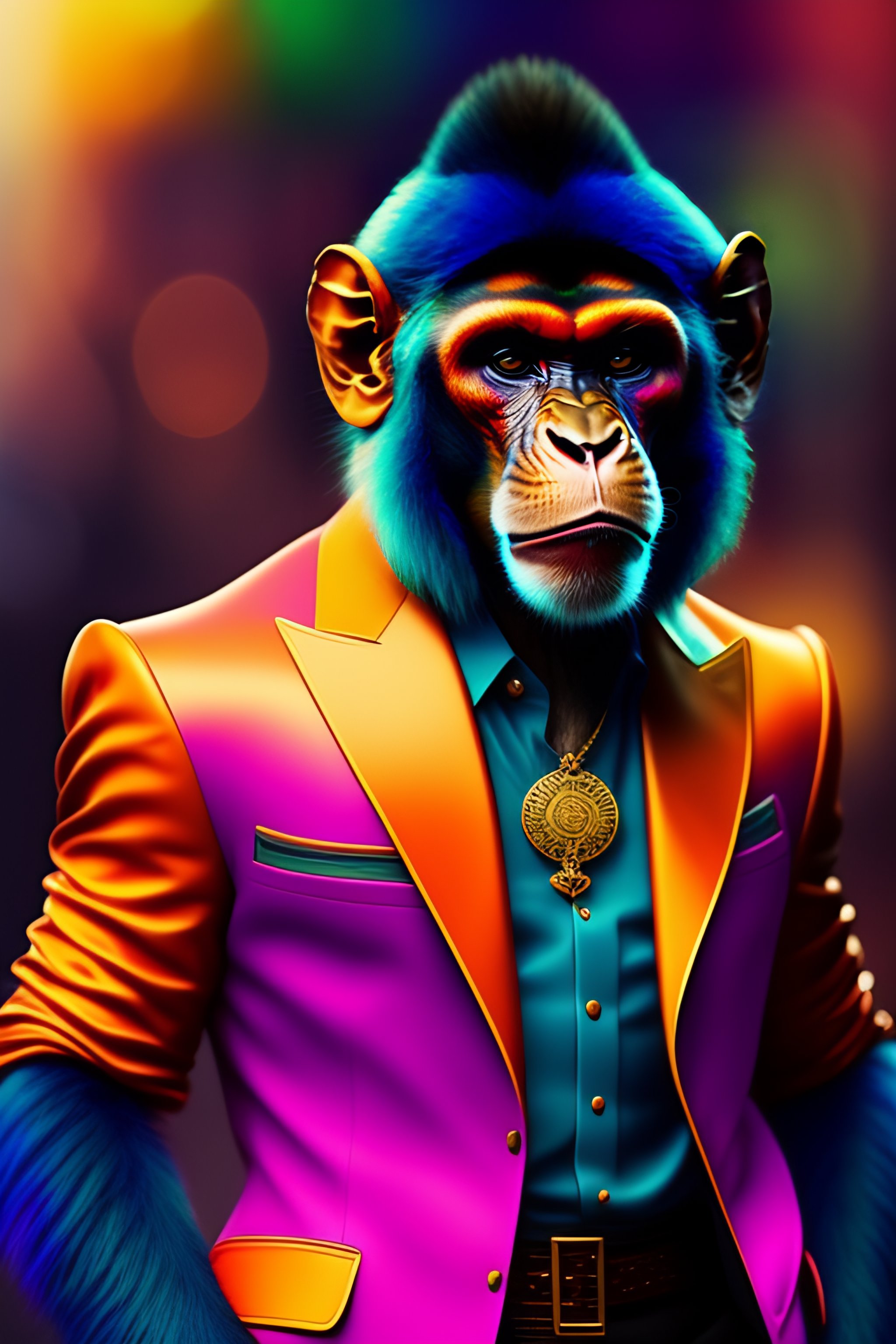 Lexica - Super rich monkey wearing expensive colorful clothes