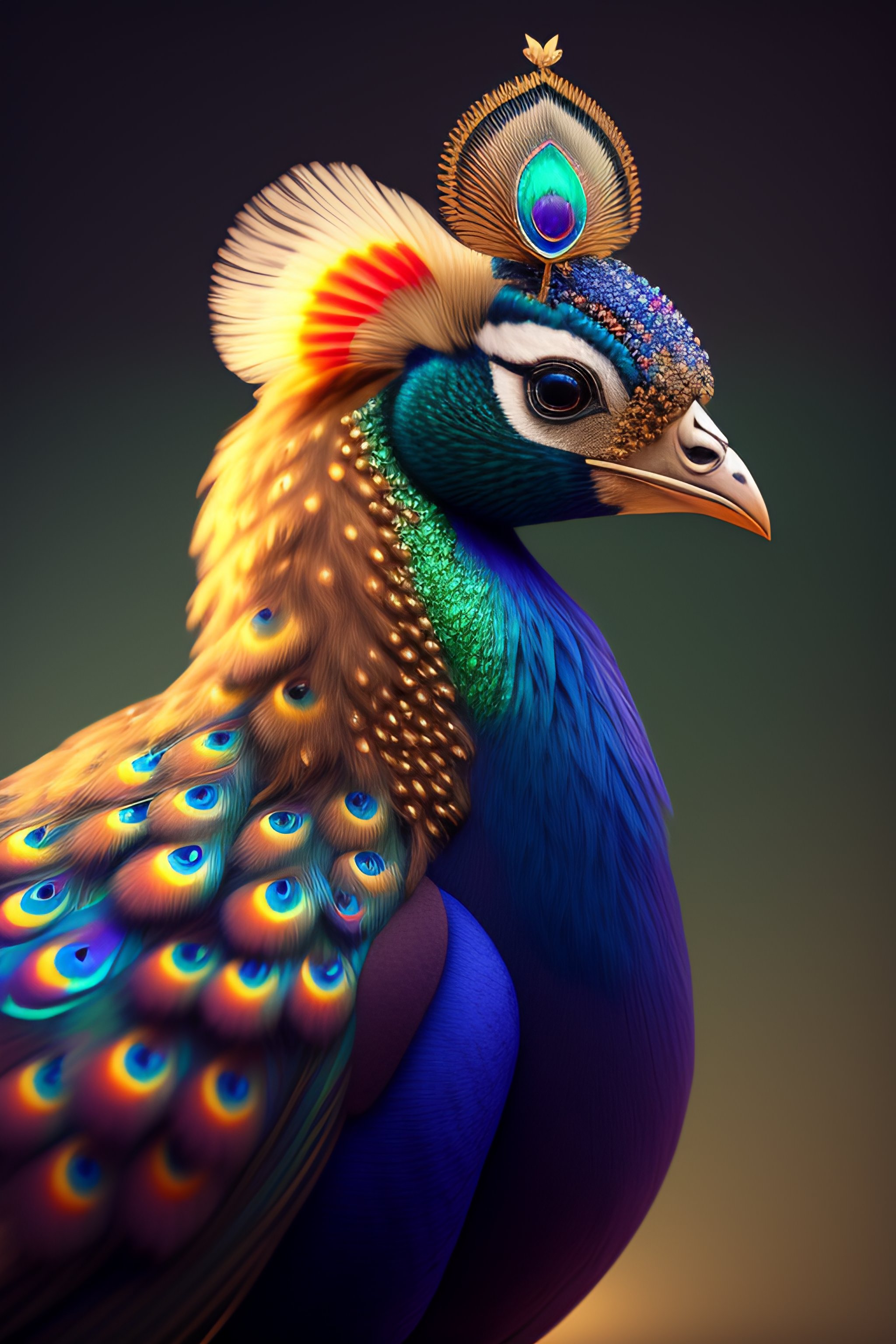 Lexica - A very cute anthropomorphic majestic peacock with shimmering ...
