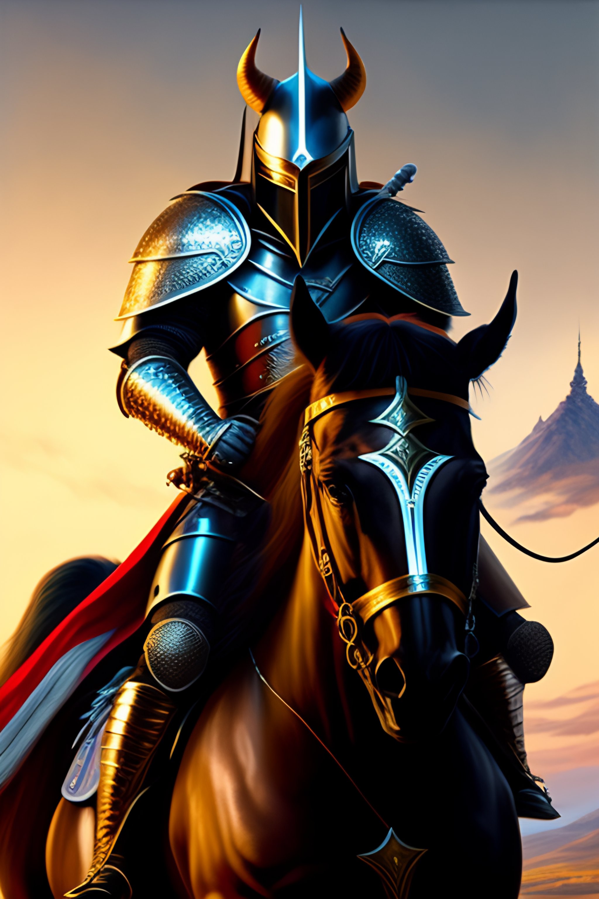 Lexica - A painting of a knight riding on the back of a horse, a ...