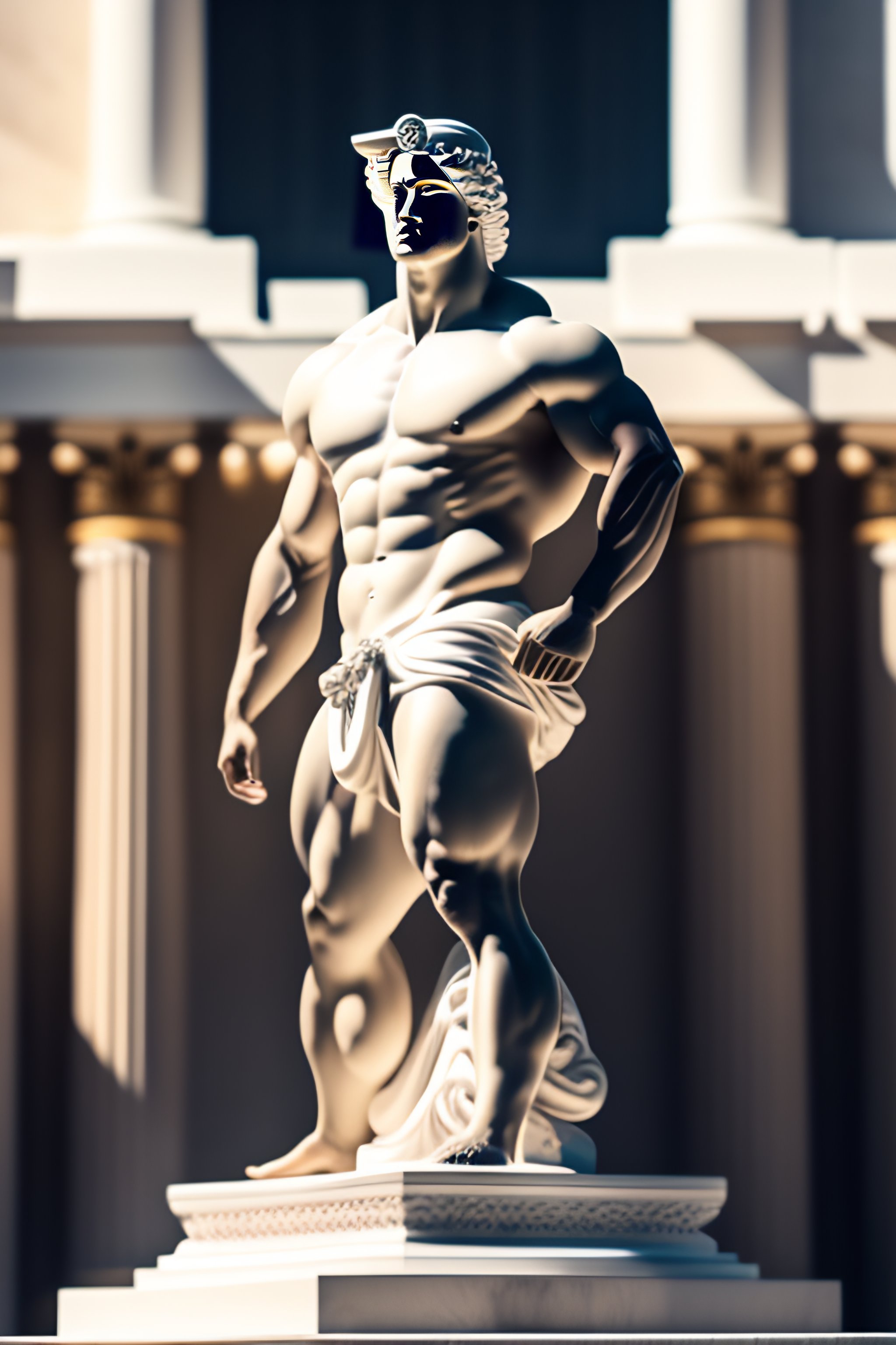 Lexica - Muscular greek statue in a white temple with a bundle of ...