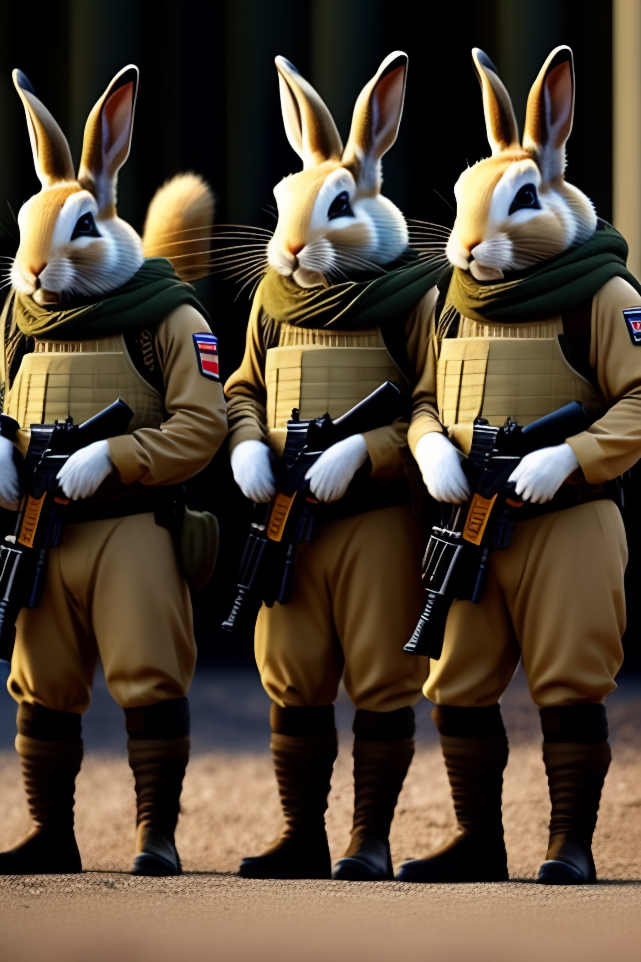 Lexica - Five rabbits dressed in bulletproof vests hold Kalashnikov ...