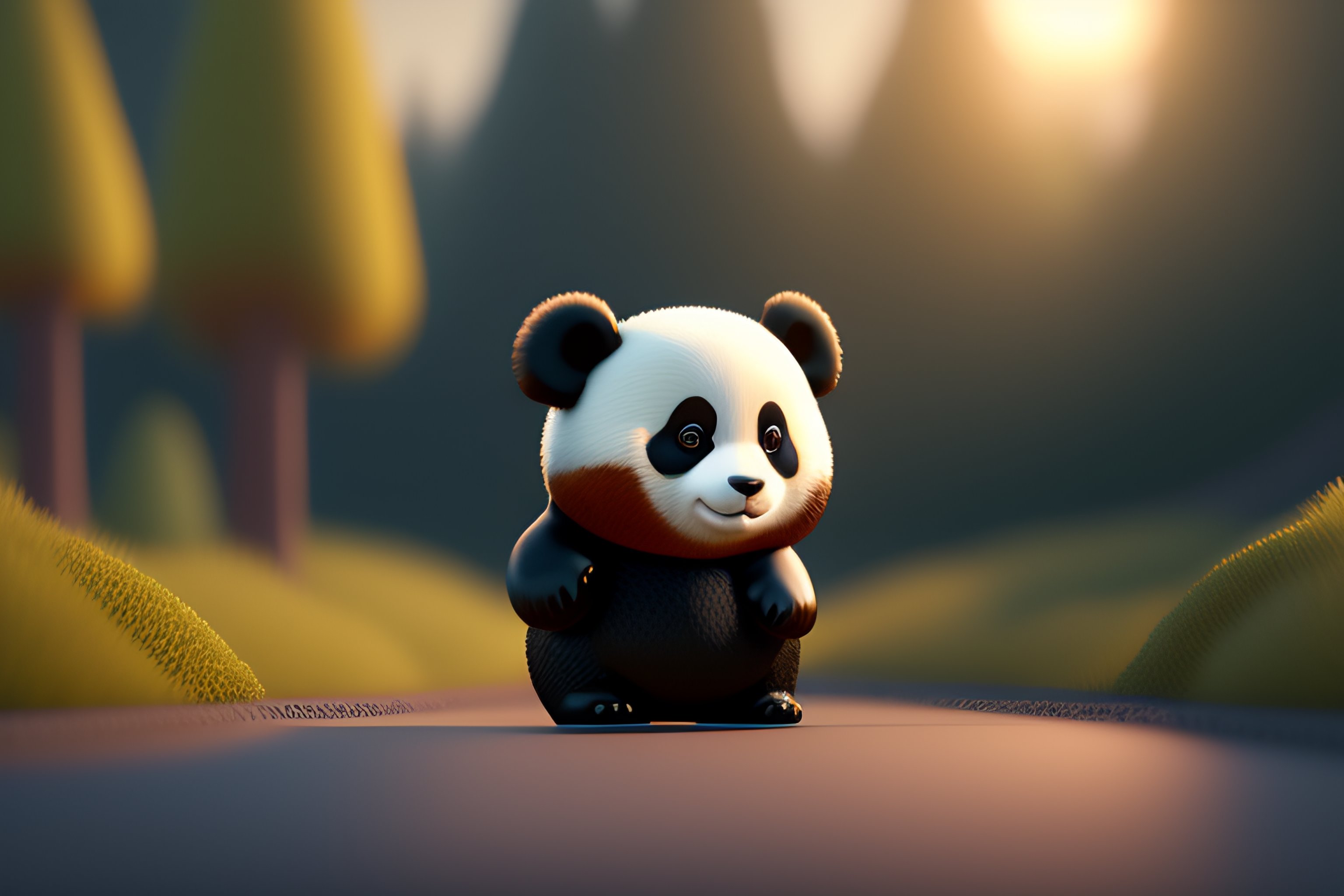 Lexica - Cute adorable little panda bear waving and smiling greeting me ...