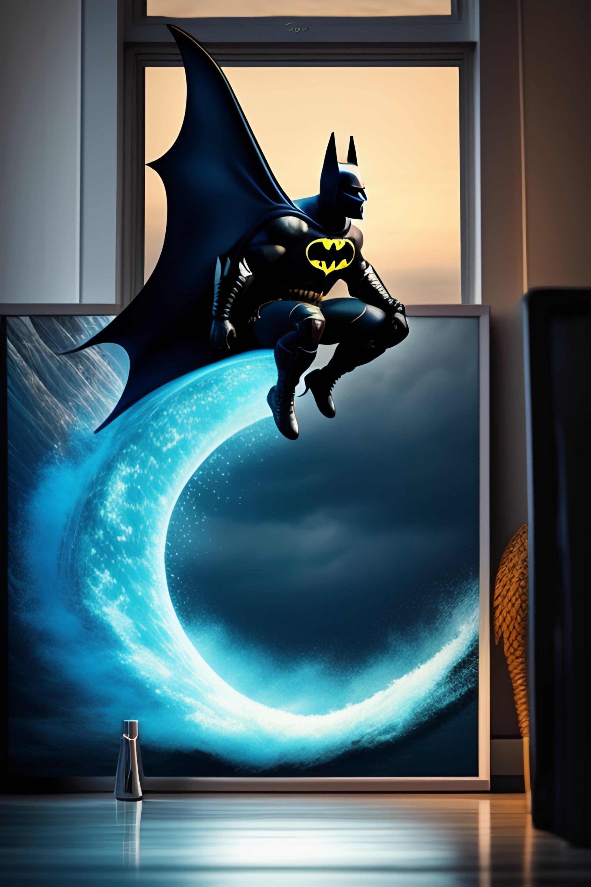 Lexica - Batman riding a flying fish