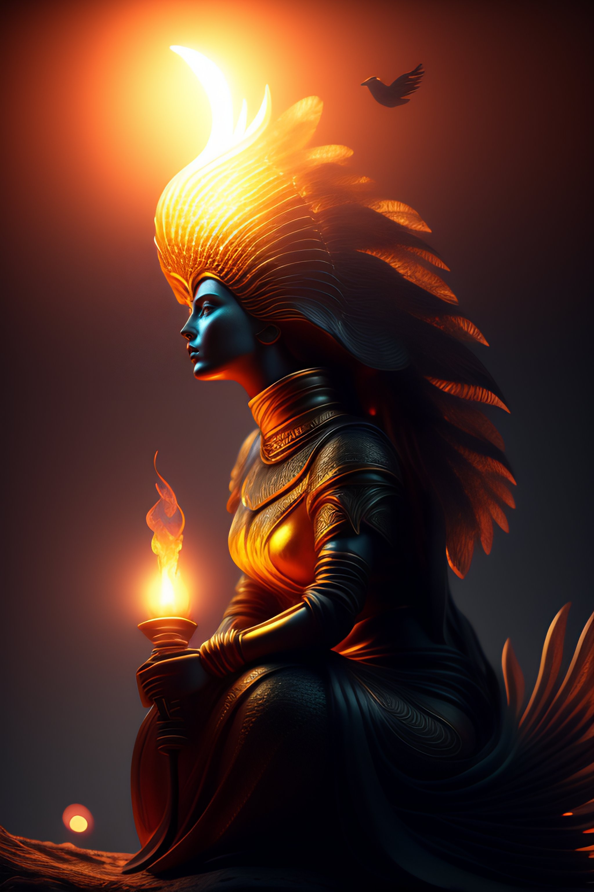 Lexica - A woman in the form of a phoenix bird, sitting on a tree ...