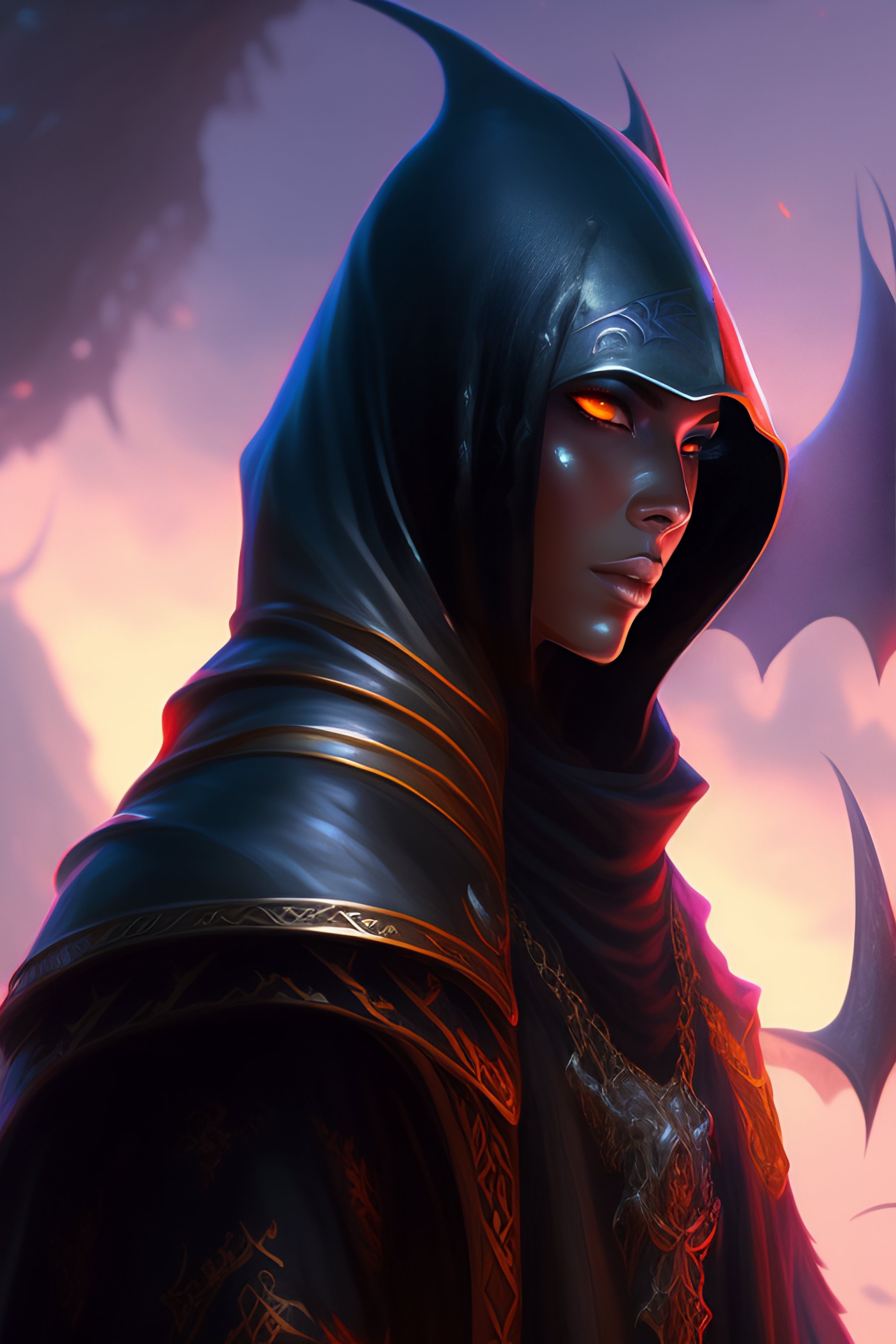 Lexica - Establishing shot of a fantasy hooded demonic figure with a ...