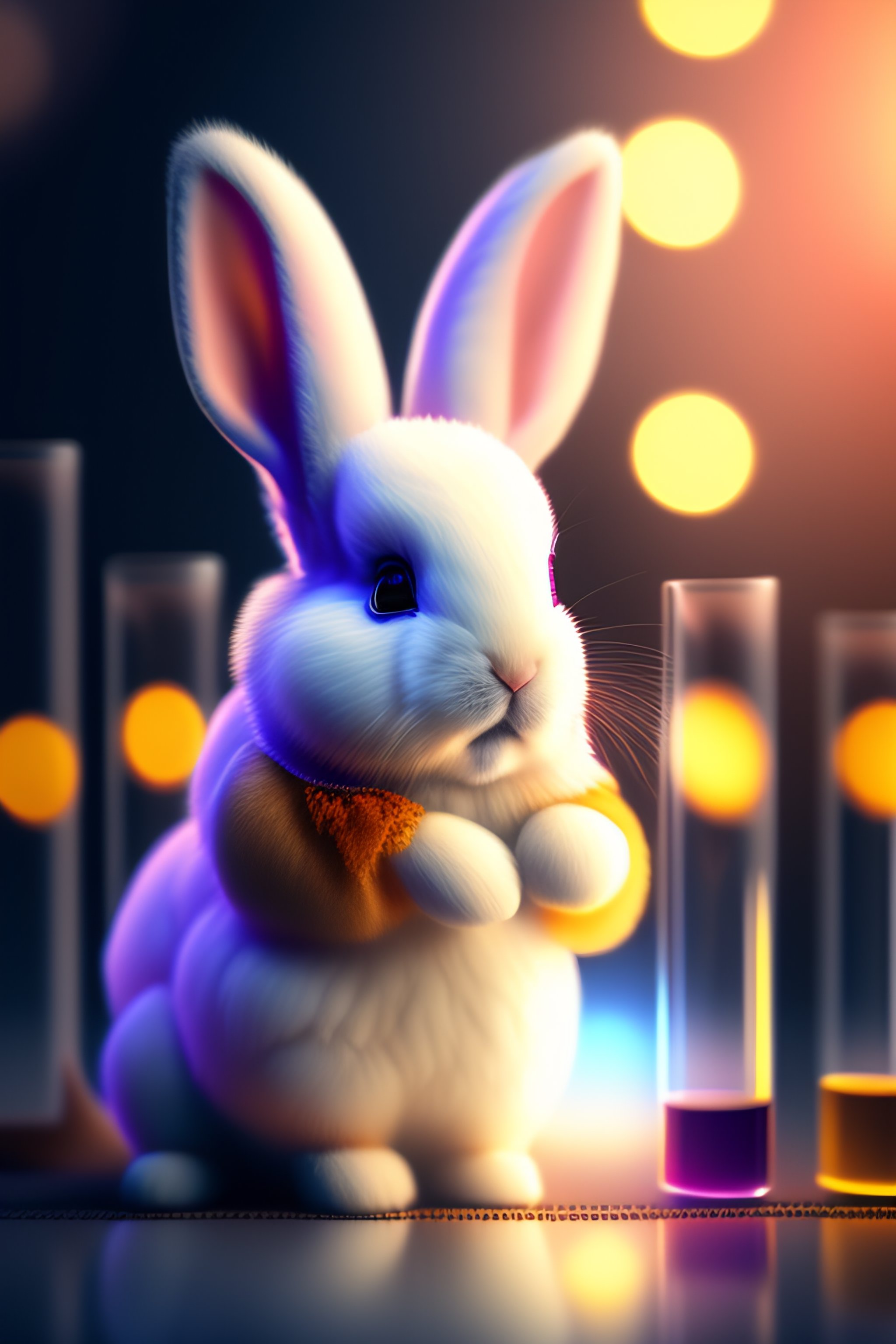 Lexica - A 3d render of a cute fuzzy pet rabbit dressed in a white lab ...