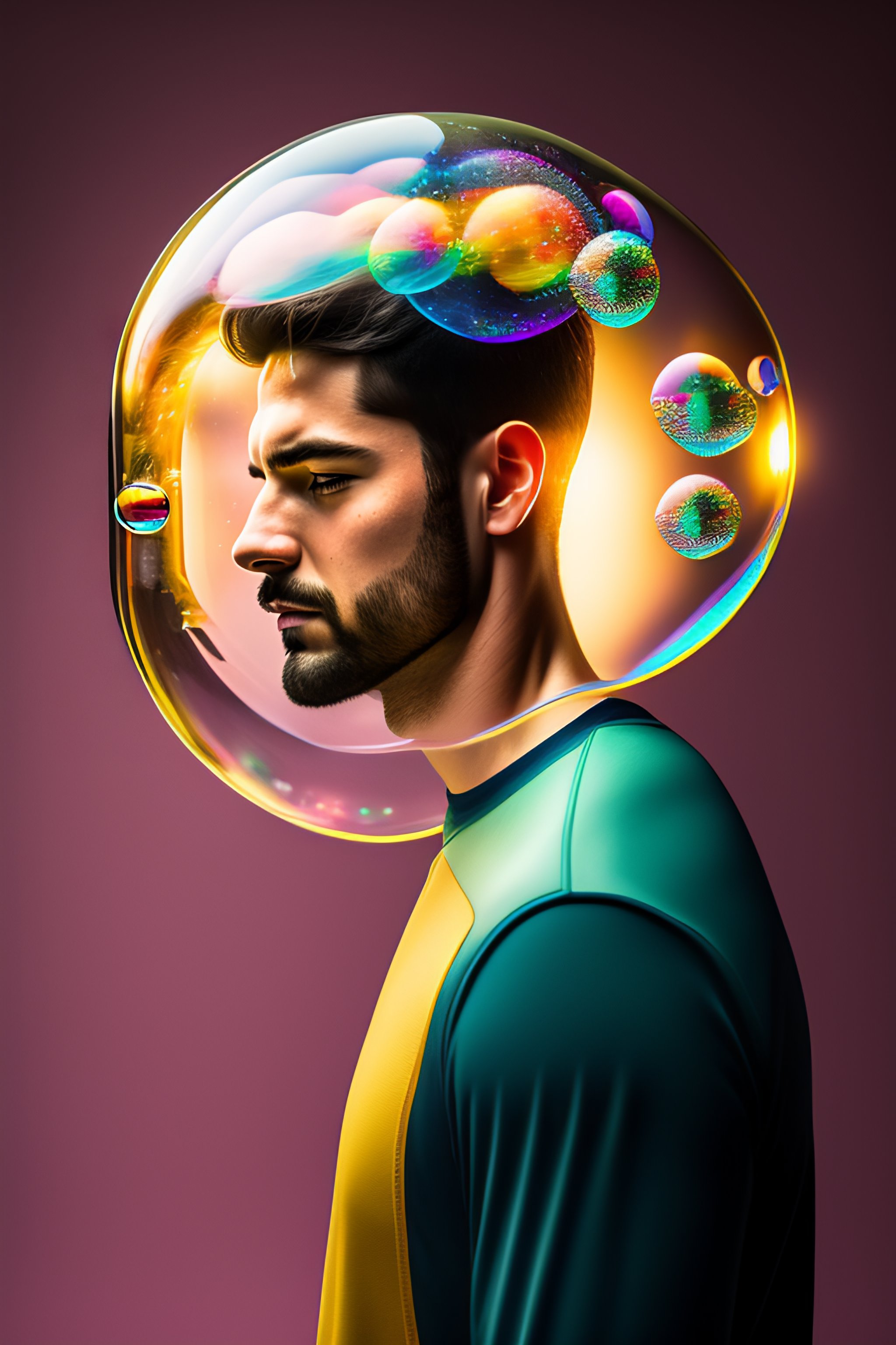 Lexica - Portrait of introvert guy with bubble in head