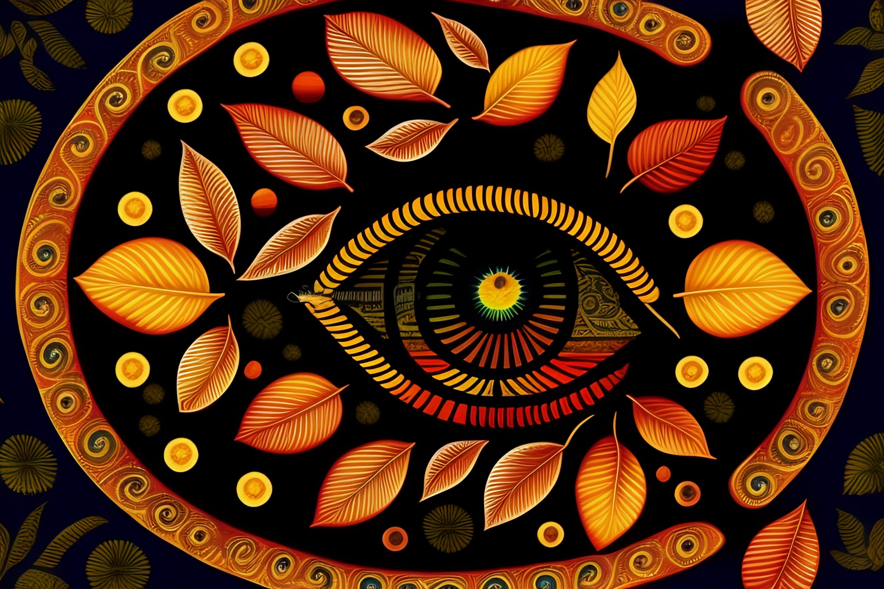 Lexica - African batik patern of eyes and dark leaves