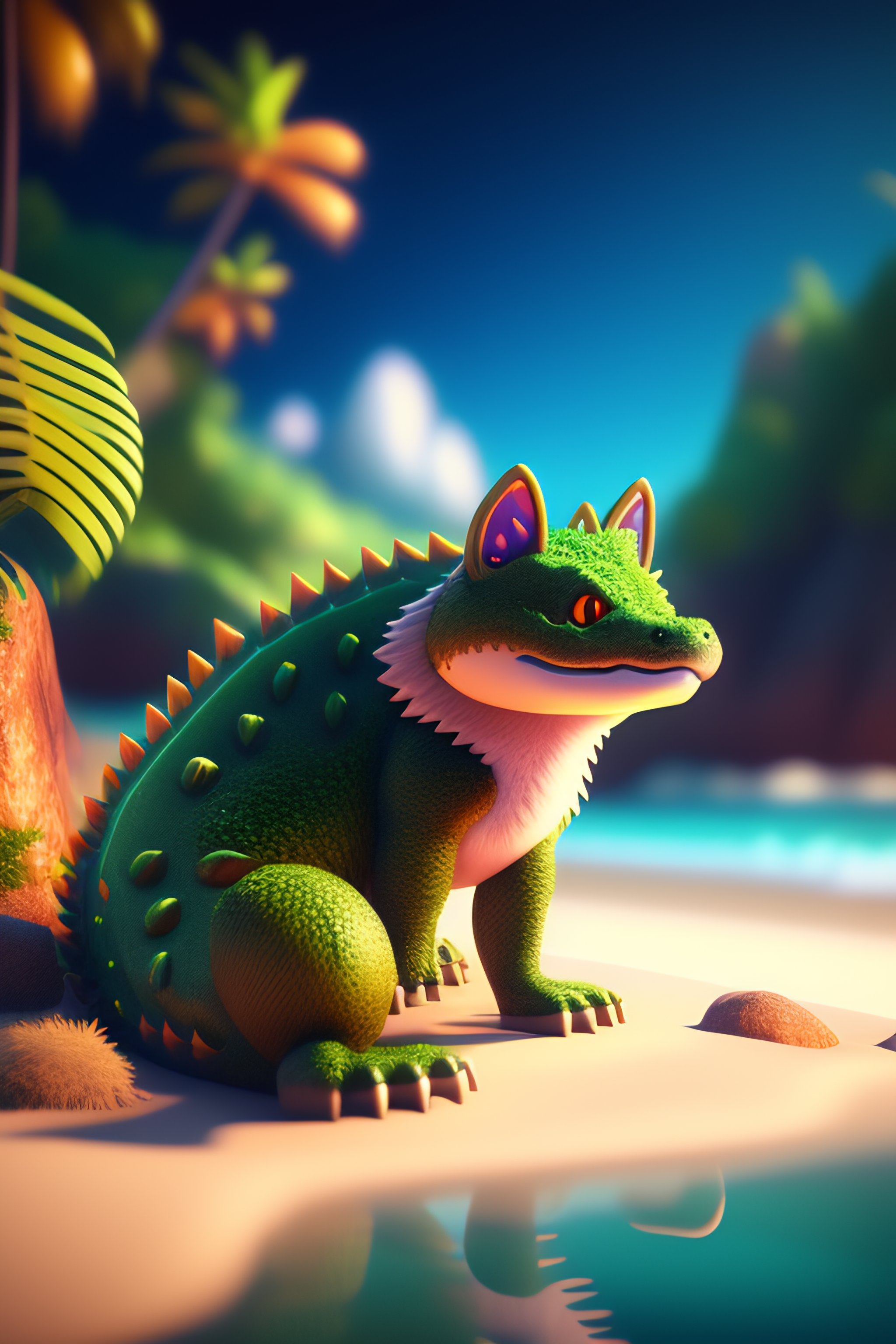 Lexica - A 3d render of a tiny kawaii fur crocodile monster chimera in ...