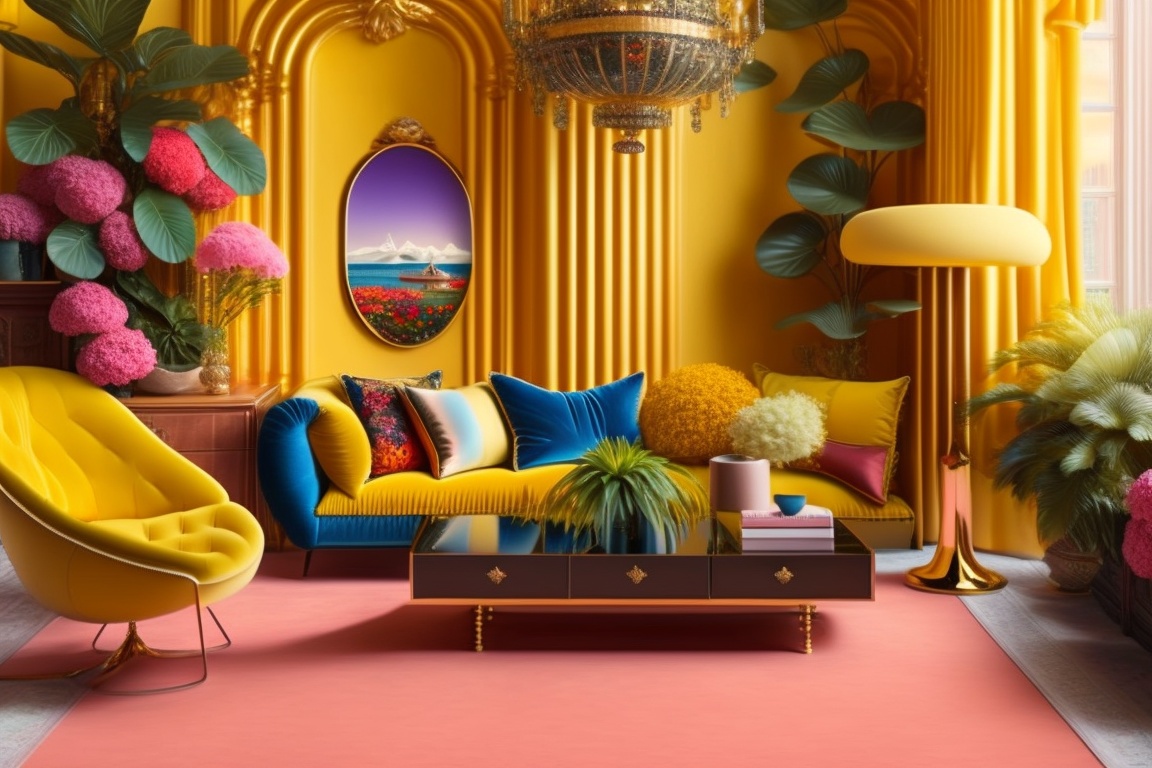 Lexica - Photo by Architectural Digest: Maximalist yellow {vaporwave ...