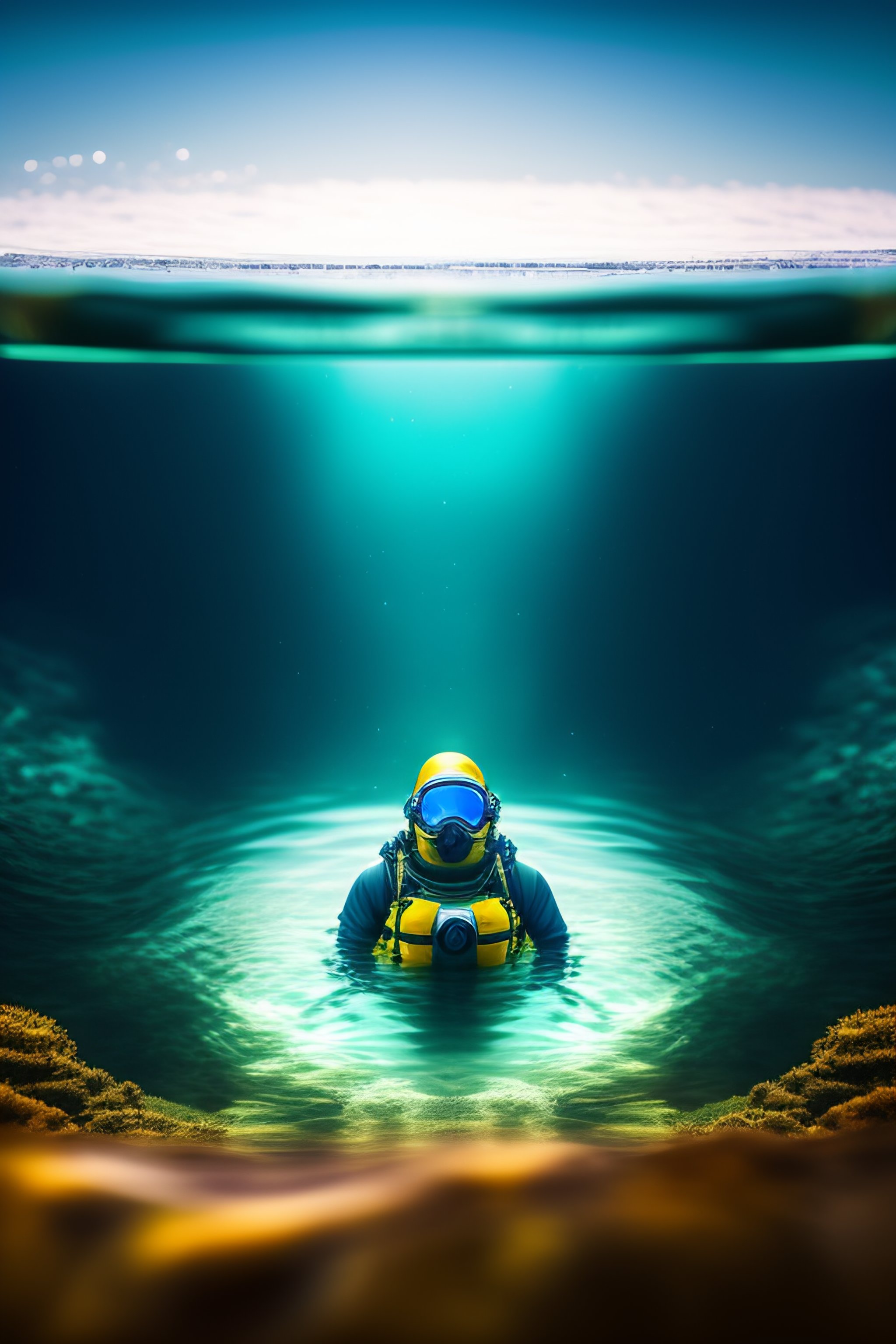 Lexica - An aatronaut swiming in a lake in space