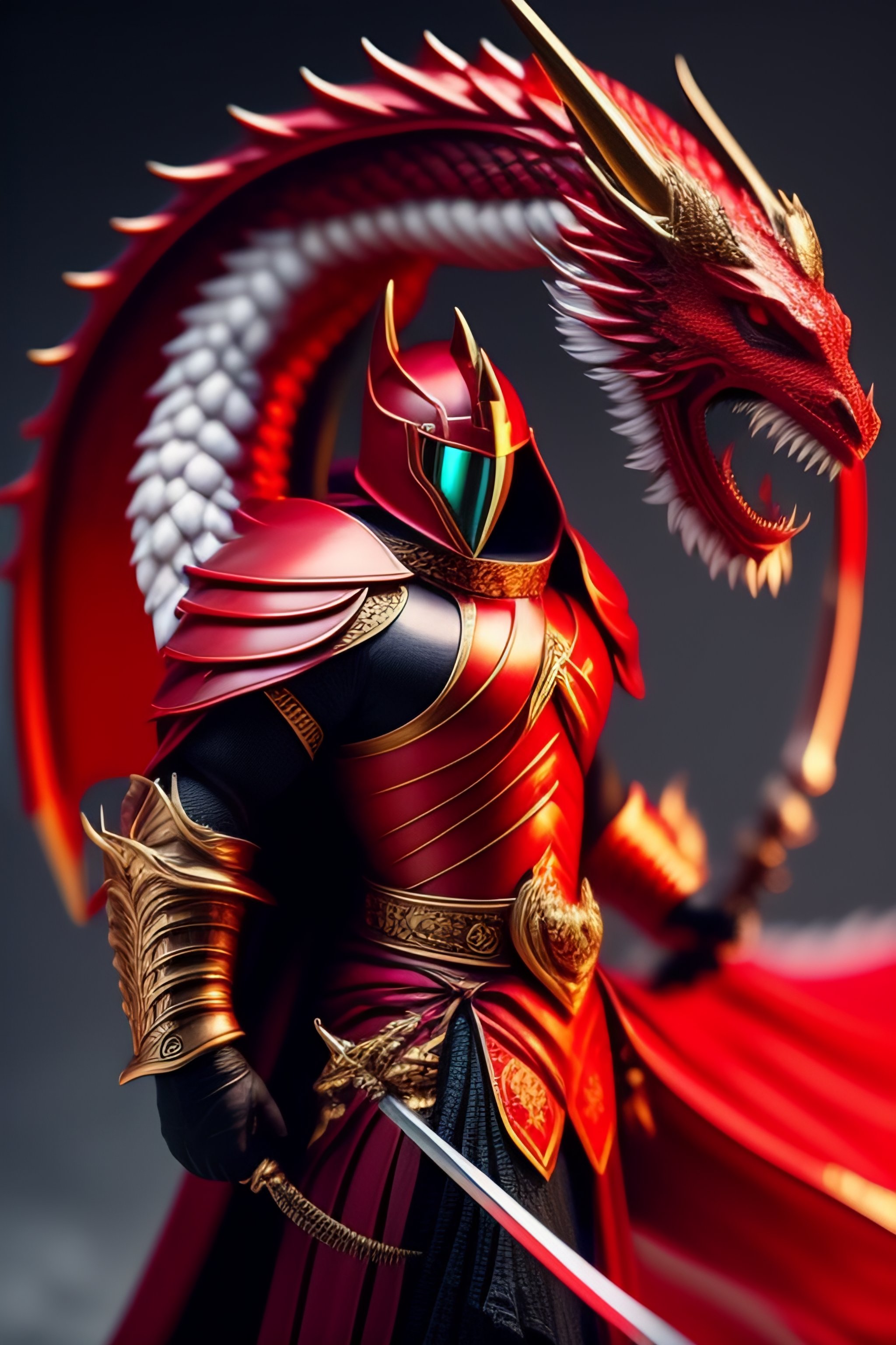 Lexica - Humanoid red dragon using two swords