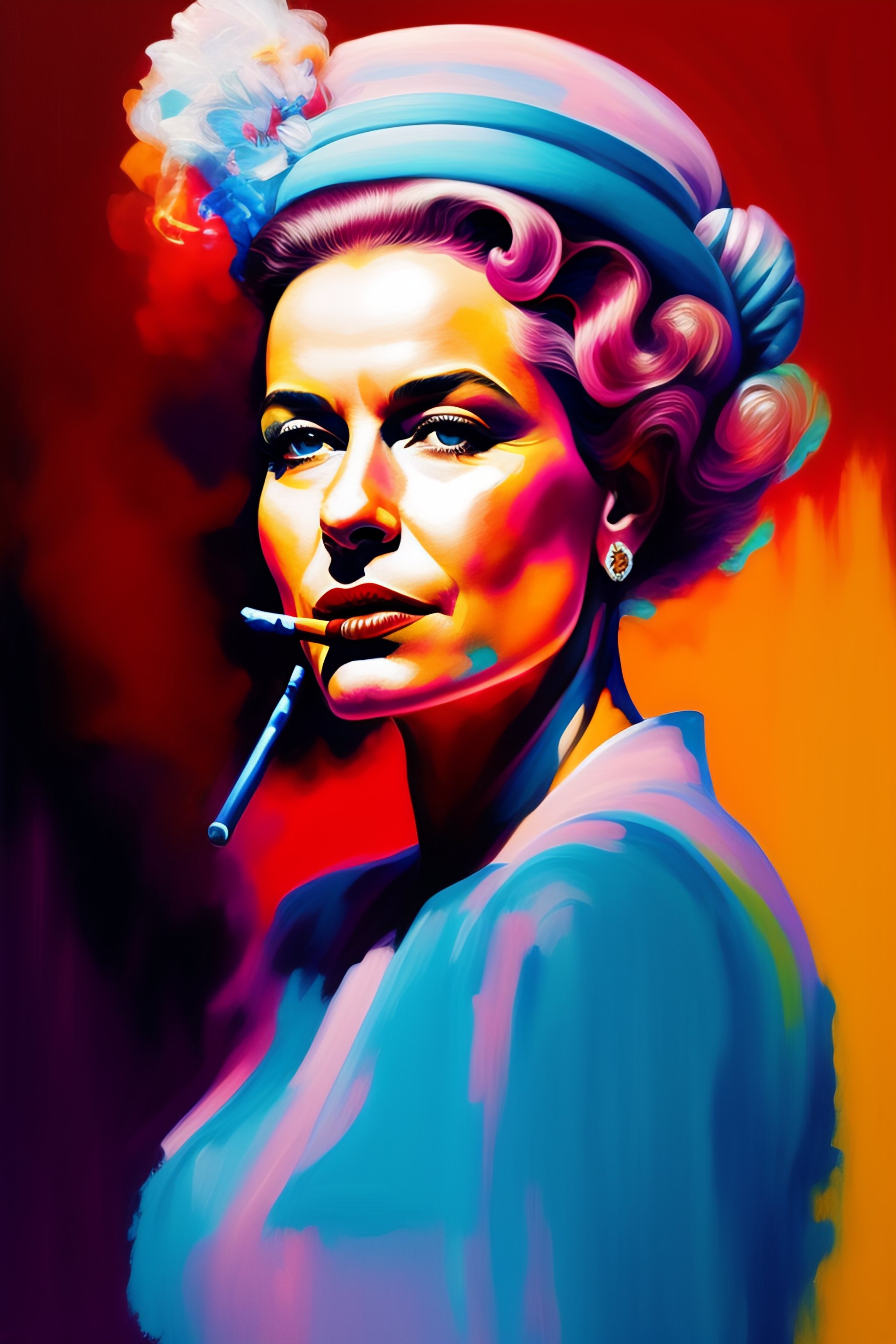 Lexica - Abstract painting of queen Elizabeth smoking
