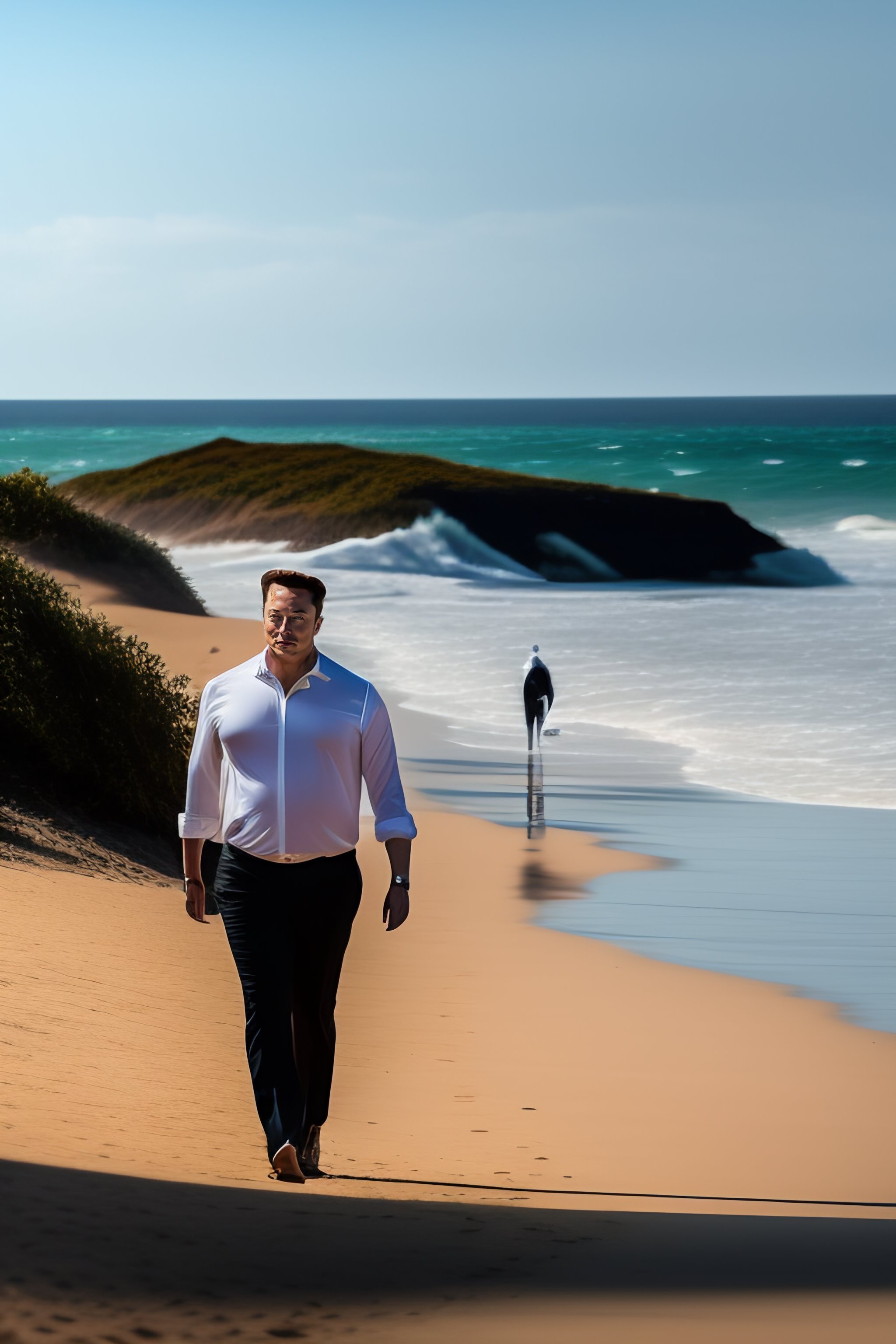 Lexica - Elon musk walking in a beach