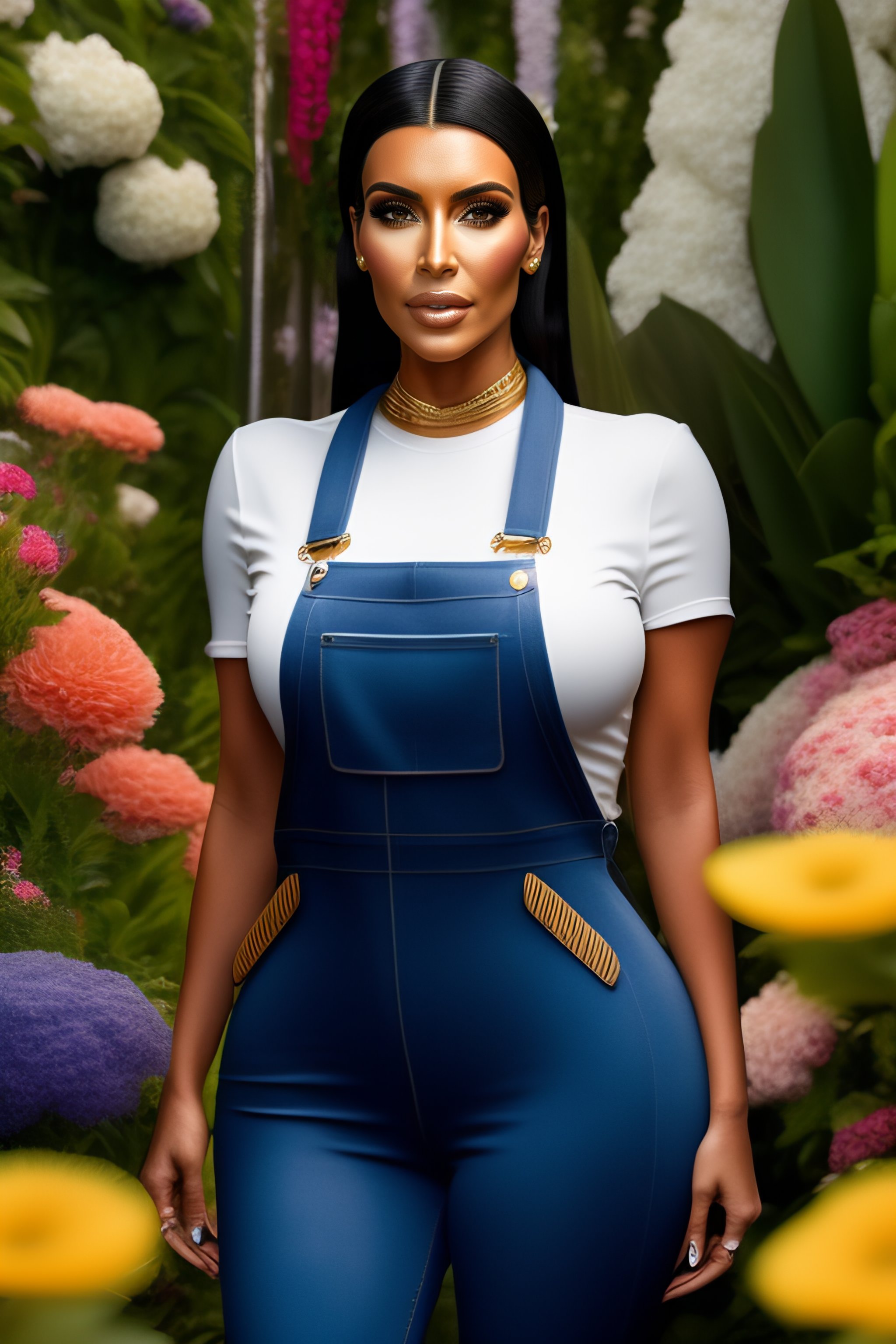 Lexica - Portrait of a kim kardashian wearing overalls inside a lush ...