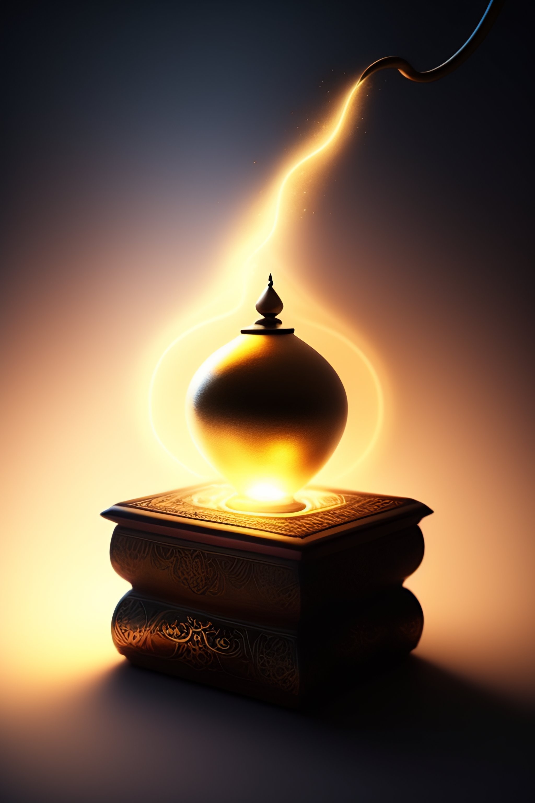 Lexica - Imagine a magical genie lamp, glowing with a warm, golden ...
