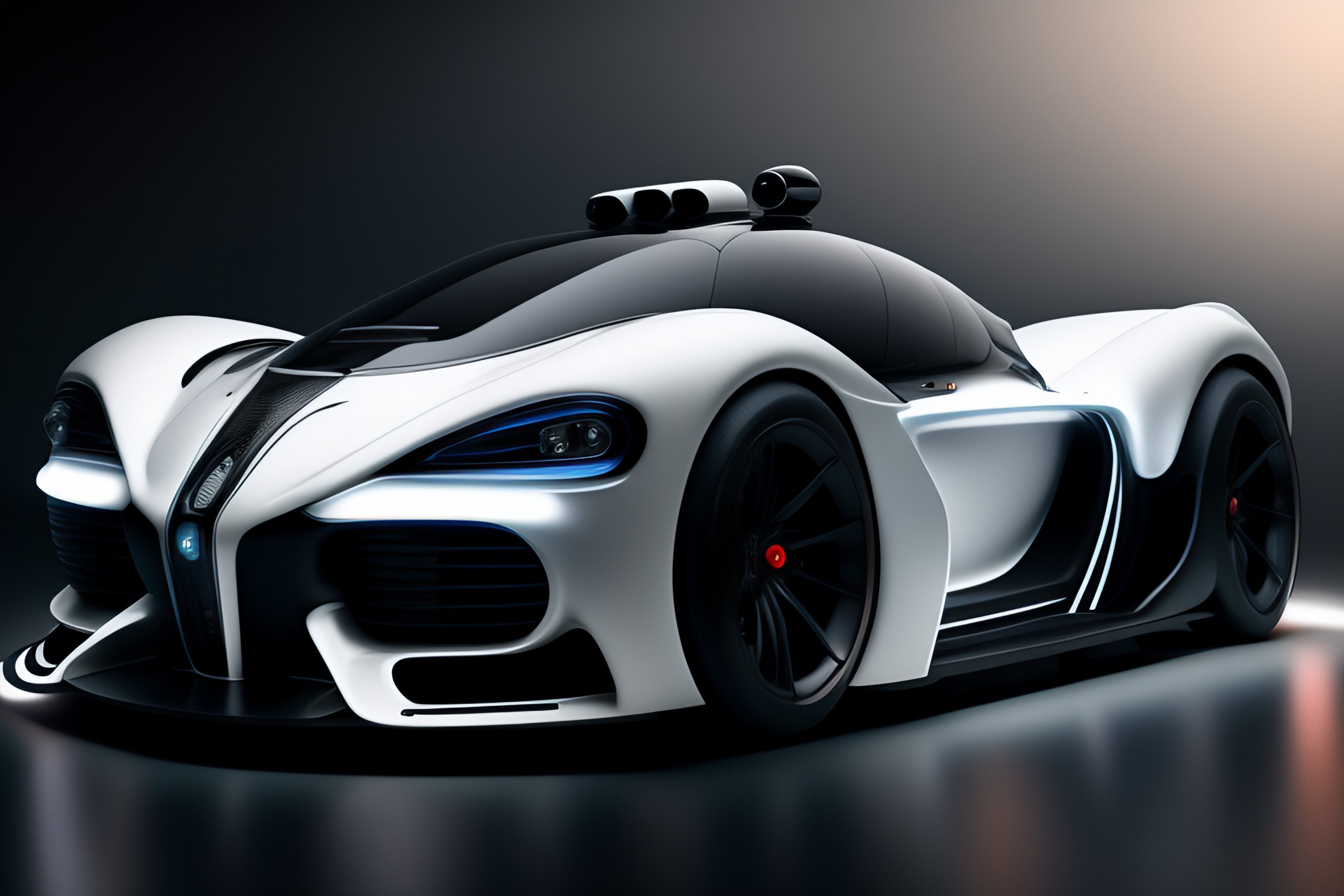 Lexica - Wide shot of a minimal biomechanical steampunk translucent car ...