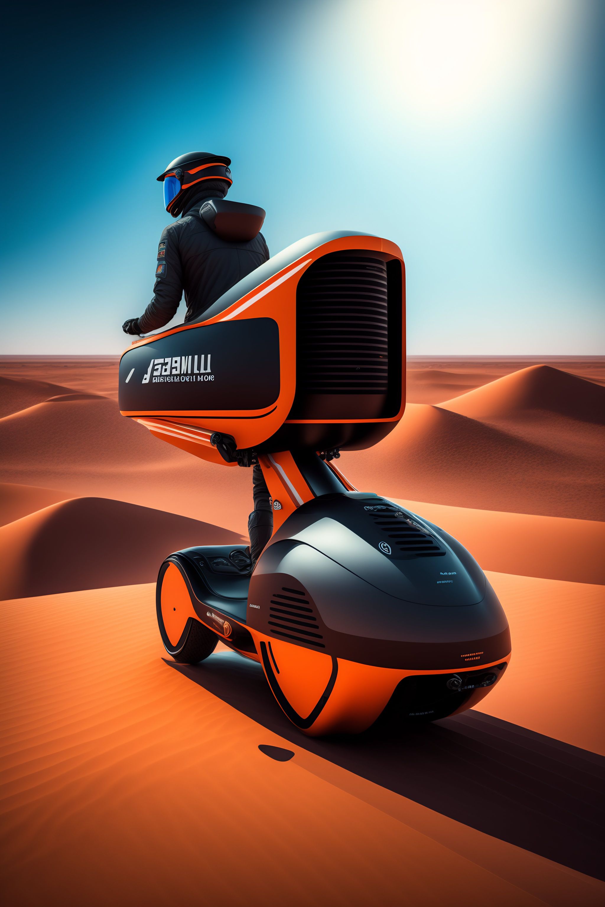 Lexica - Cyberpunk hoover bike flying through the desert