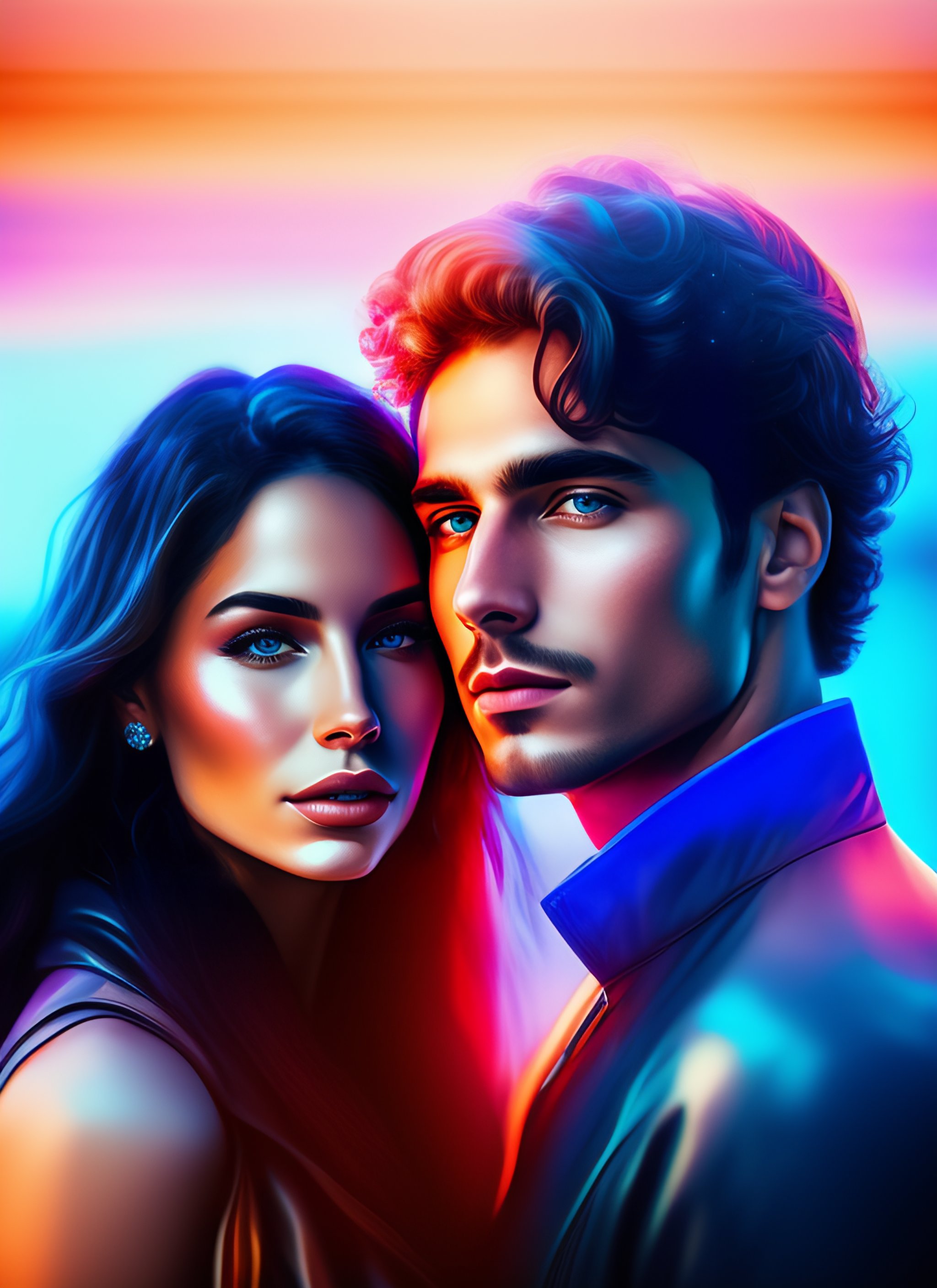 Lexica - Portrait of 2 people, blue lights, 4k , art station, modern