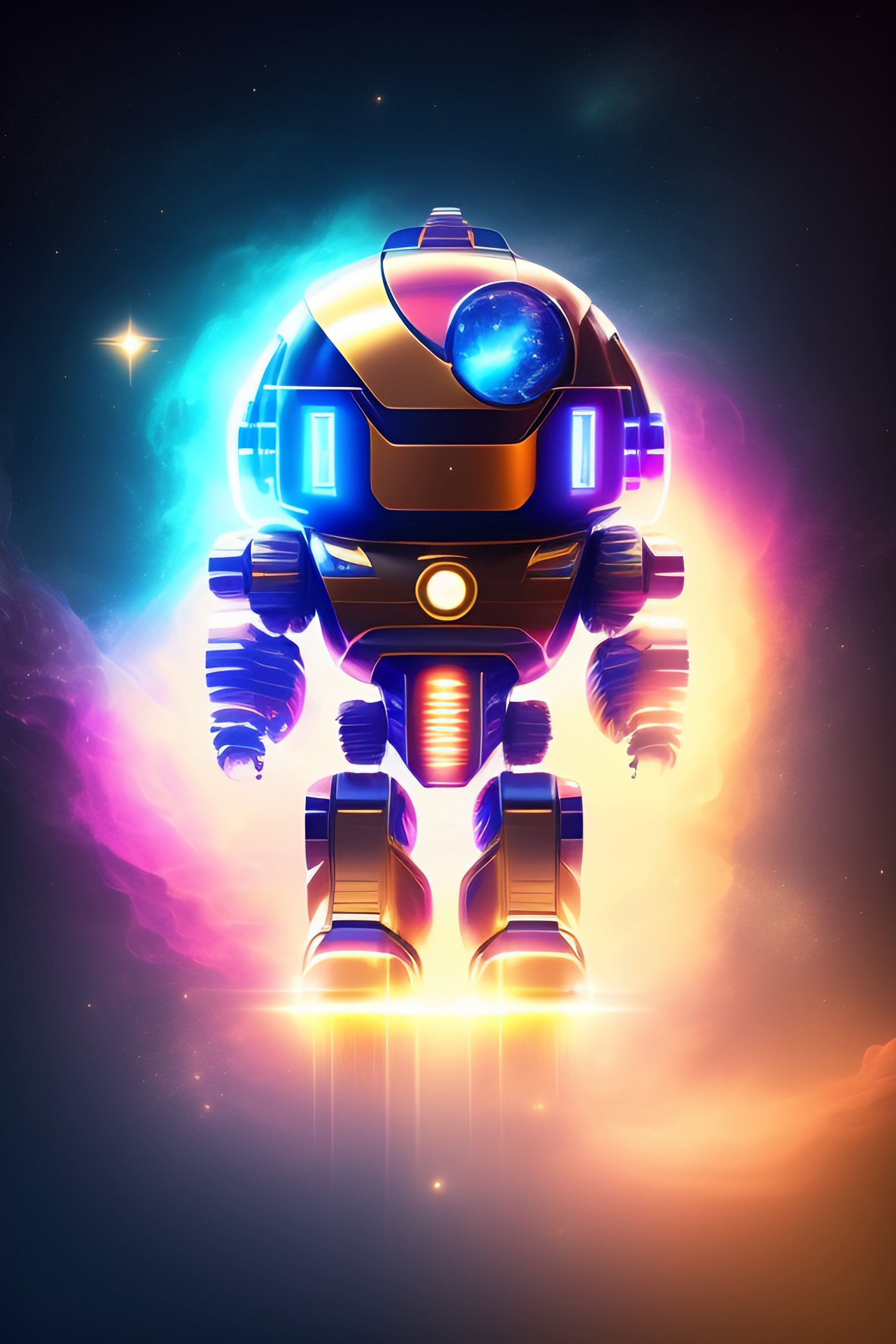 Lexica - A mascot robot, modern robot, cartoon, flying, super hero pose ...