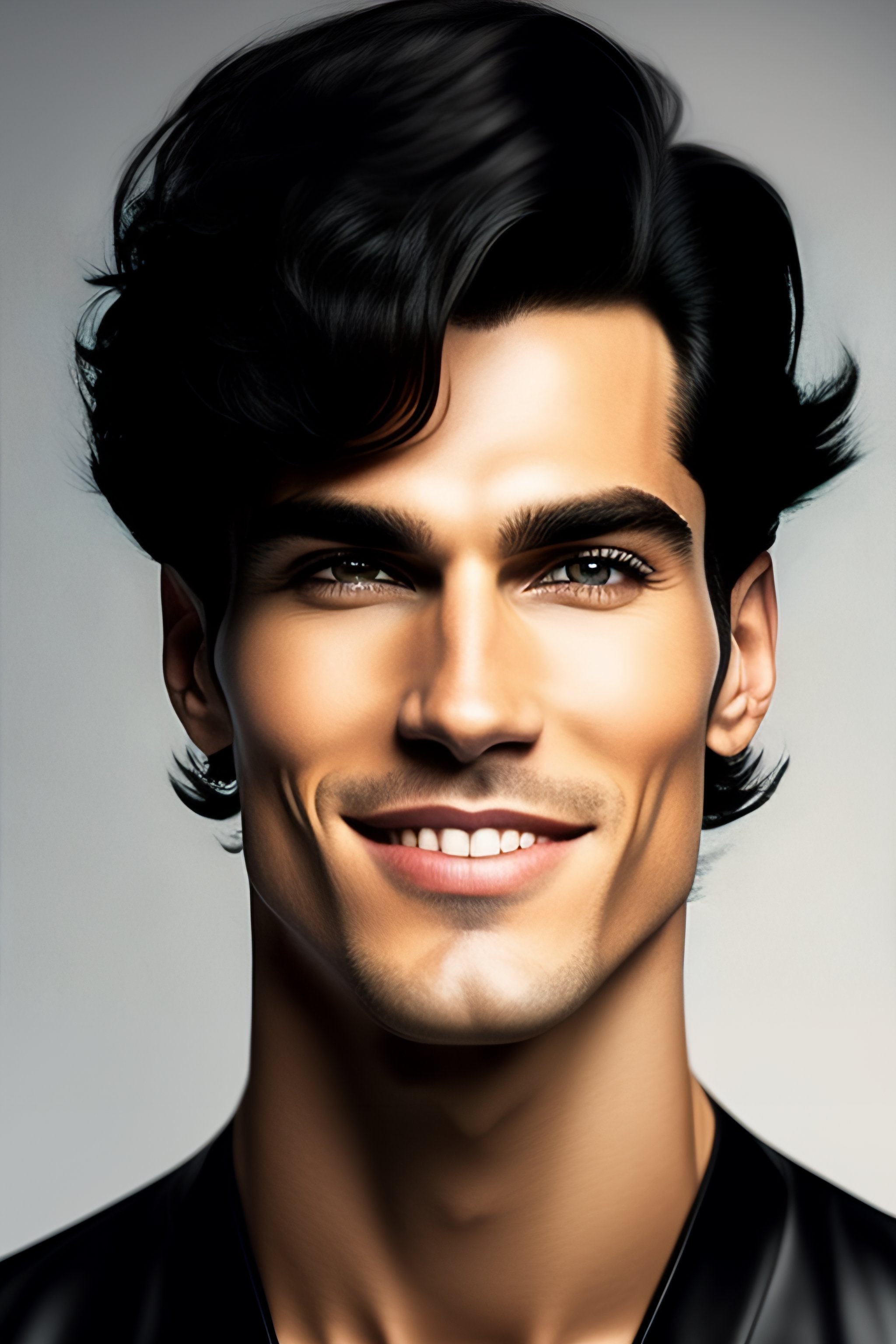 Lexica - Handsome white skin man, with black hair, a grin on his face ...