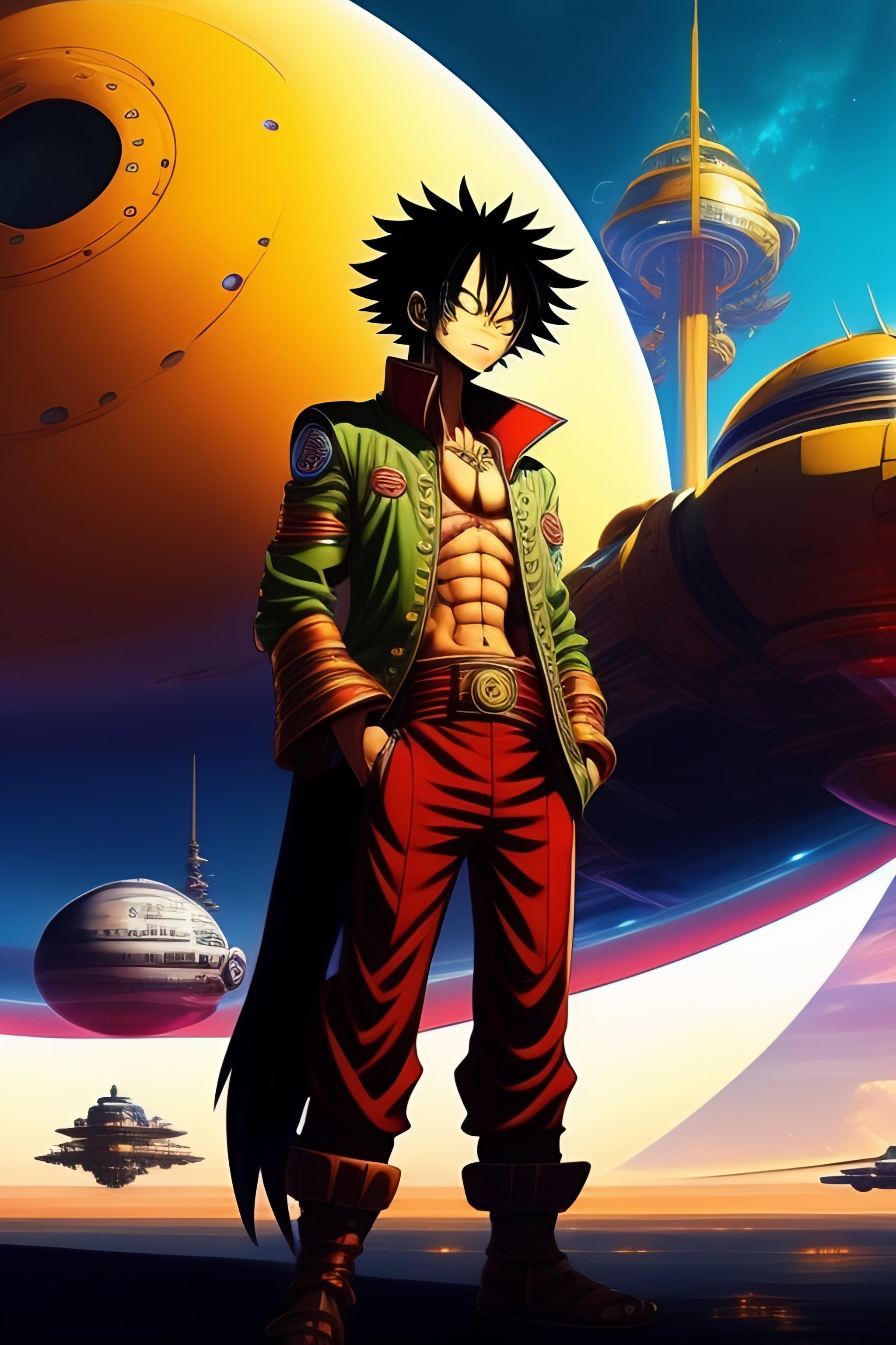 Lexica - Futuristic style Monkey d luffy in front of a space ship ...
