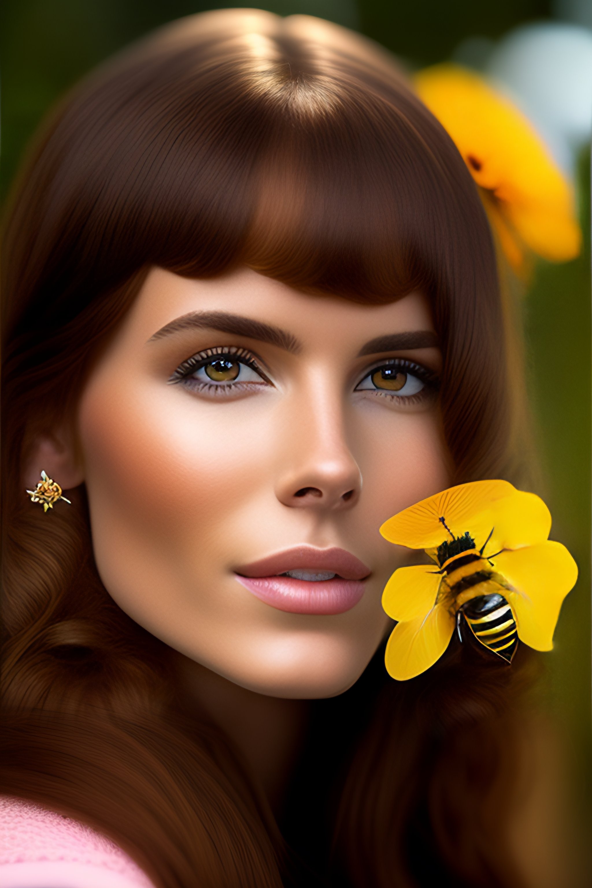 Lexica - Brown haired young female with a bee on her nose