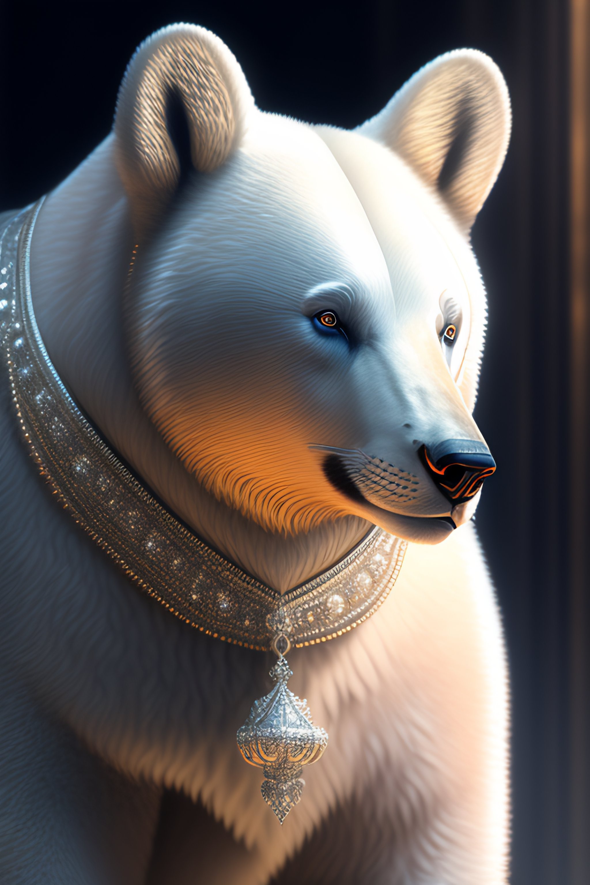 Lexica - A white bear with intricate silver ornament engravings on the ...