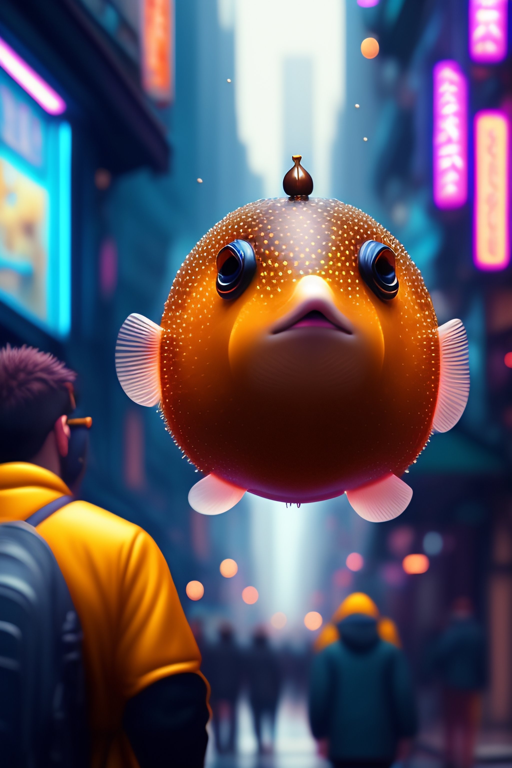 Lexica - Splash art of cute male anthropomorphic pufferfish in the ...
