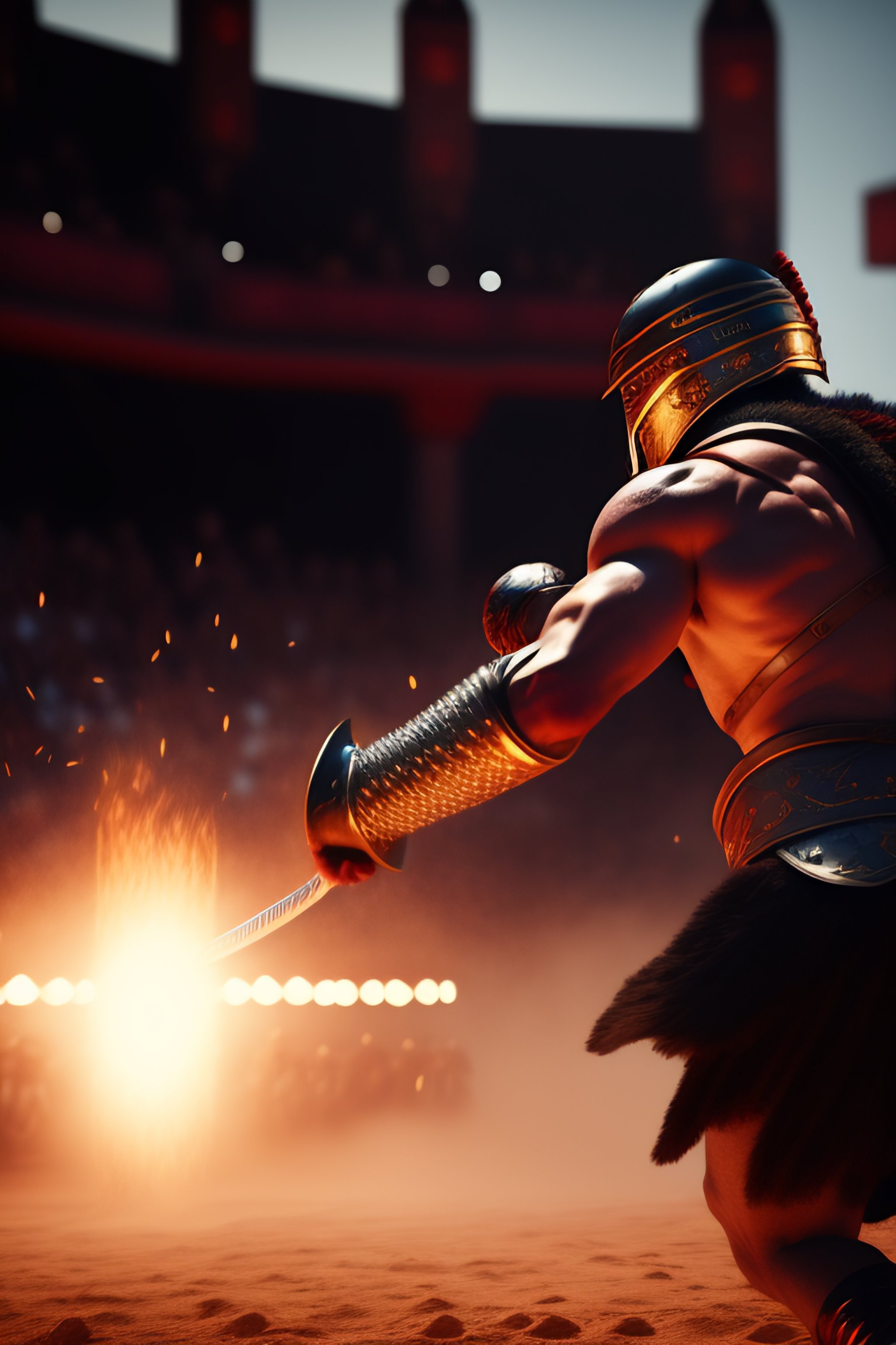 Lexica - Action shot of Gladiator fighting in an arena, cinematic ...