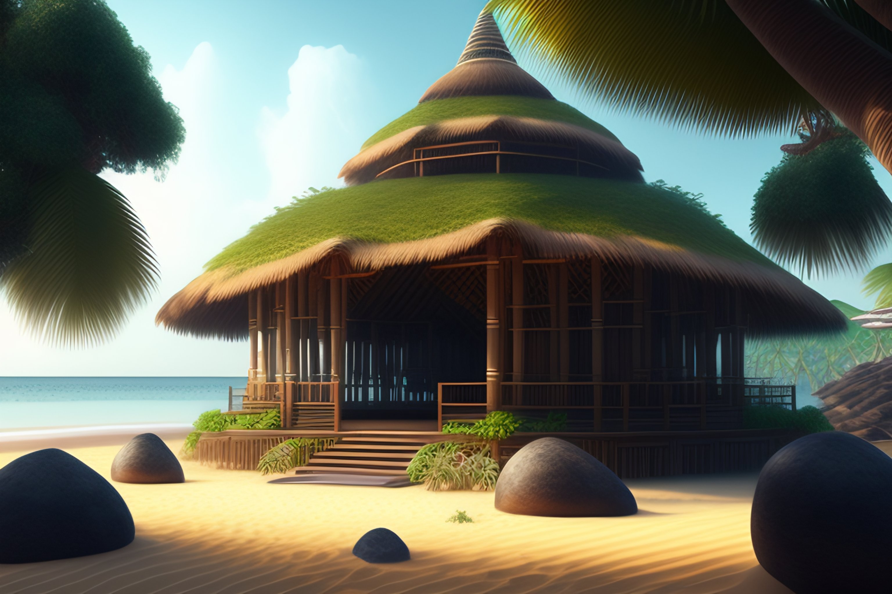 Lexica - Giant hut bamboo temple on tropical island beach yucca giant ...