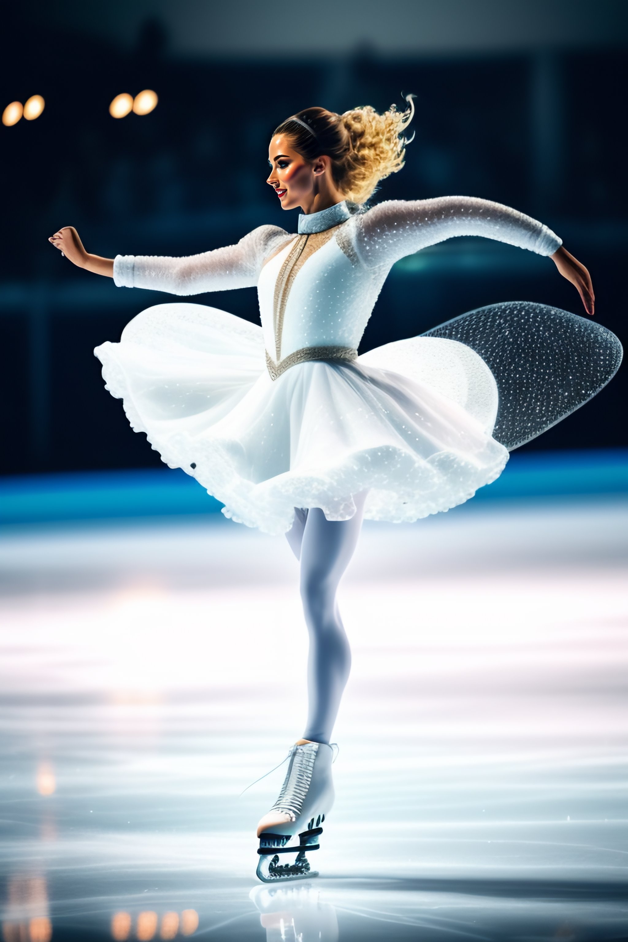 Lexica - Detailed full-length girl, figure skating, sports white skates ...