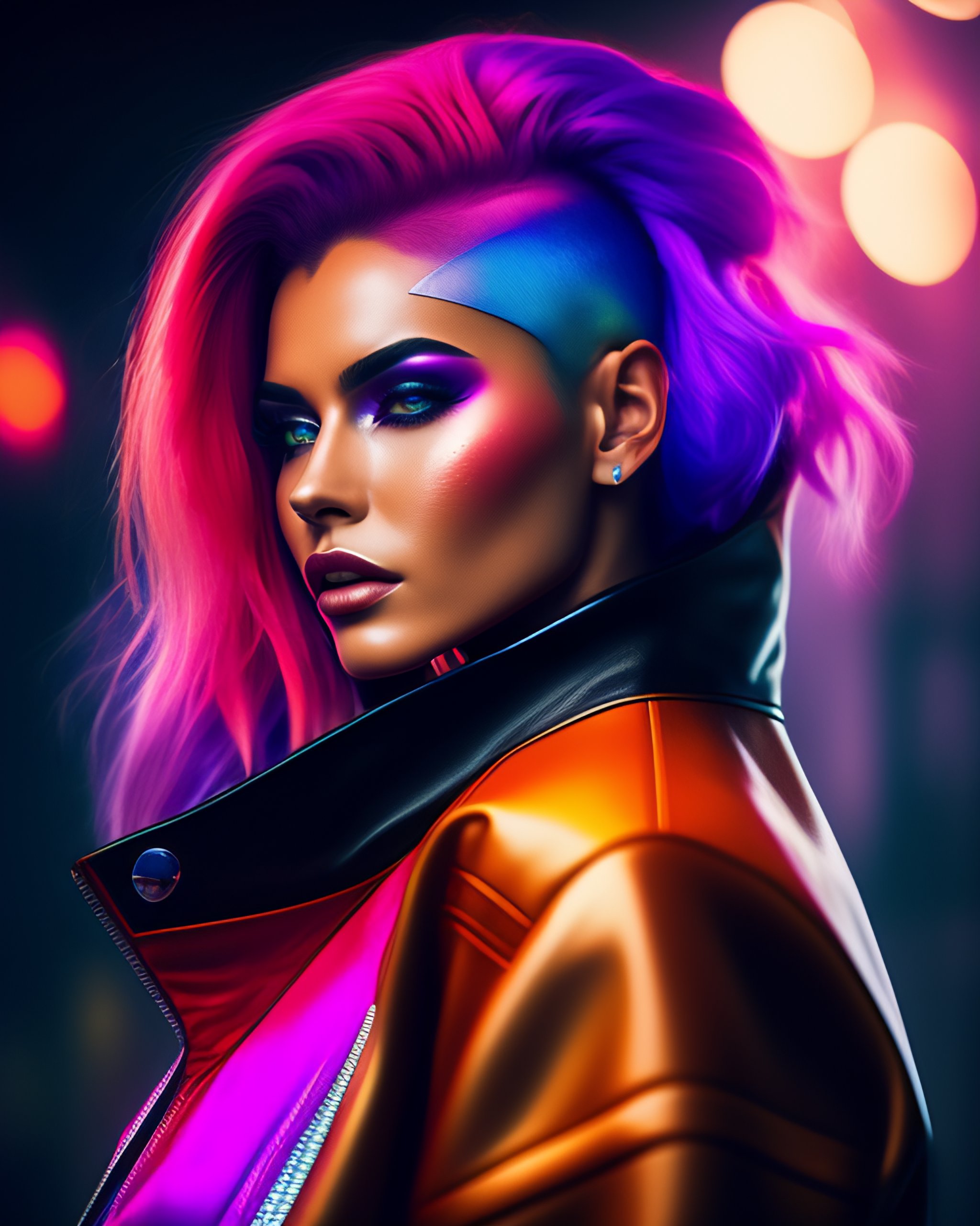 Lexica - Stunning cyber punk woman with colorful hair in a leather ...