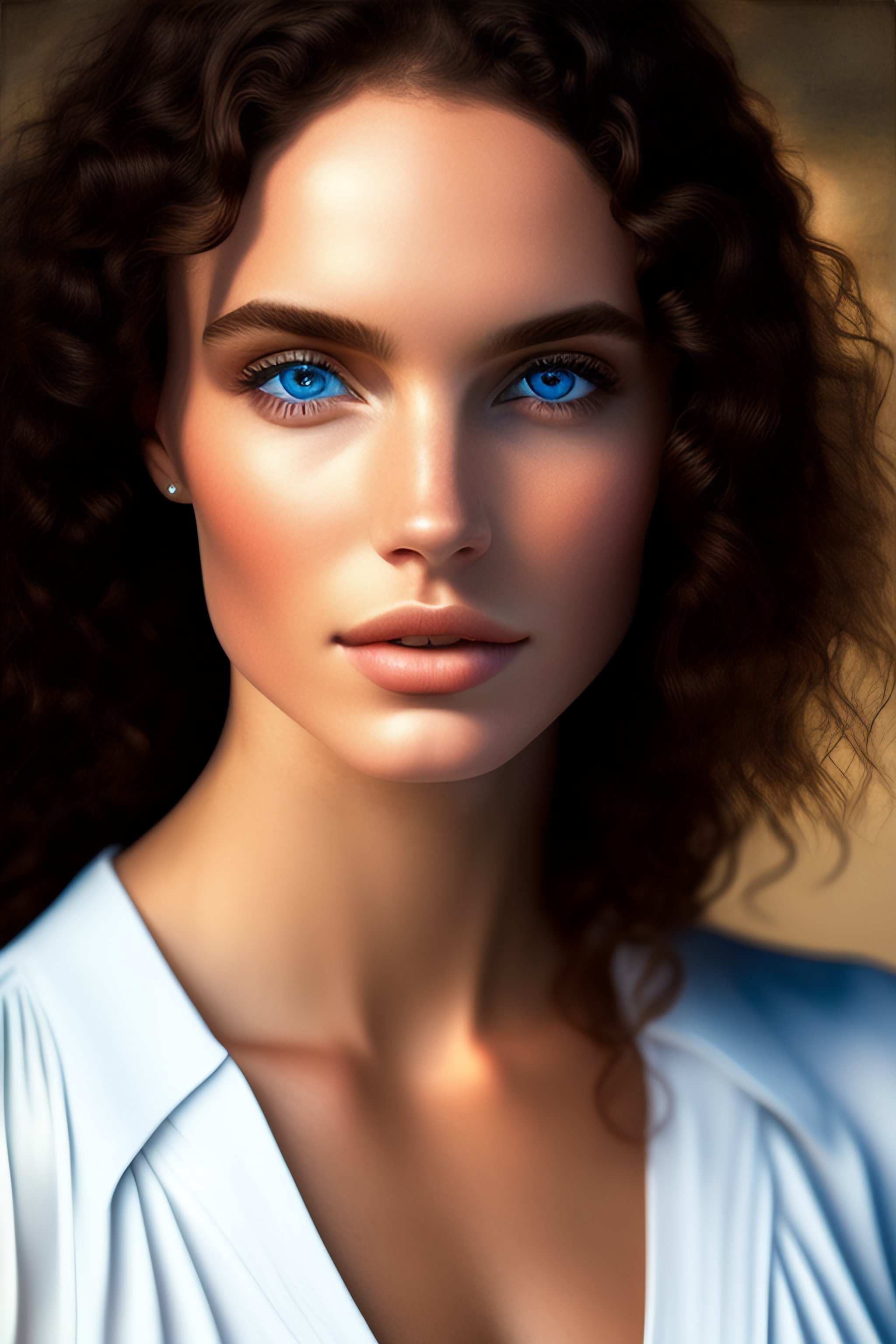 Lexica She Has Blue Eyes And Healthy Long Curly Hair She Is 22 And