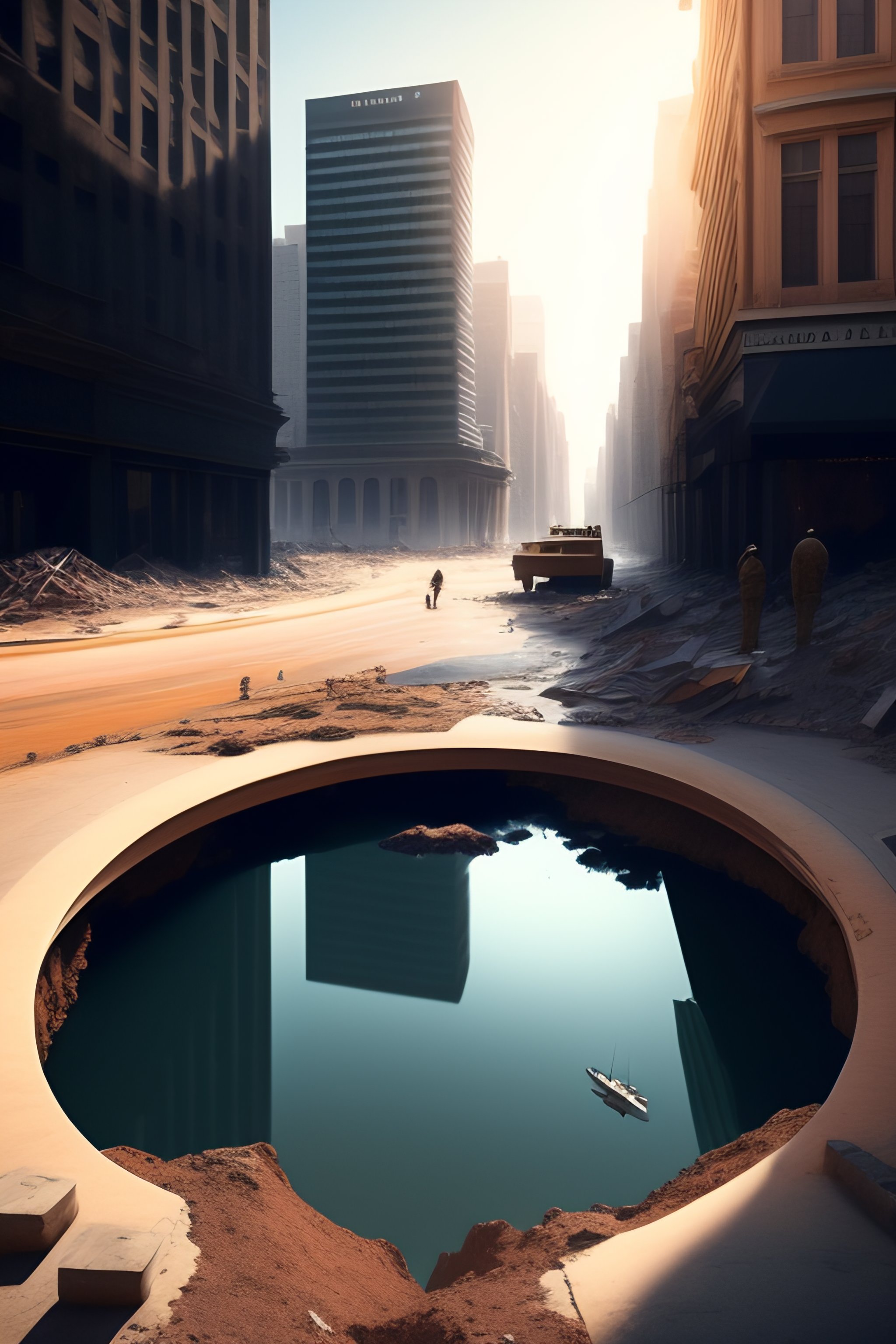 Lexica - High quality a city completely destroyed with a giant hole in ...