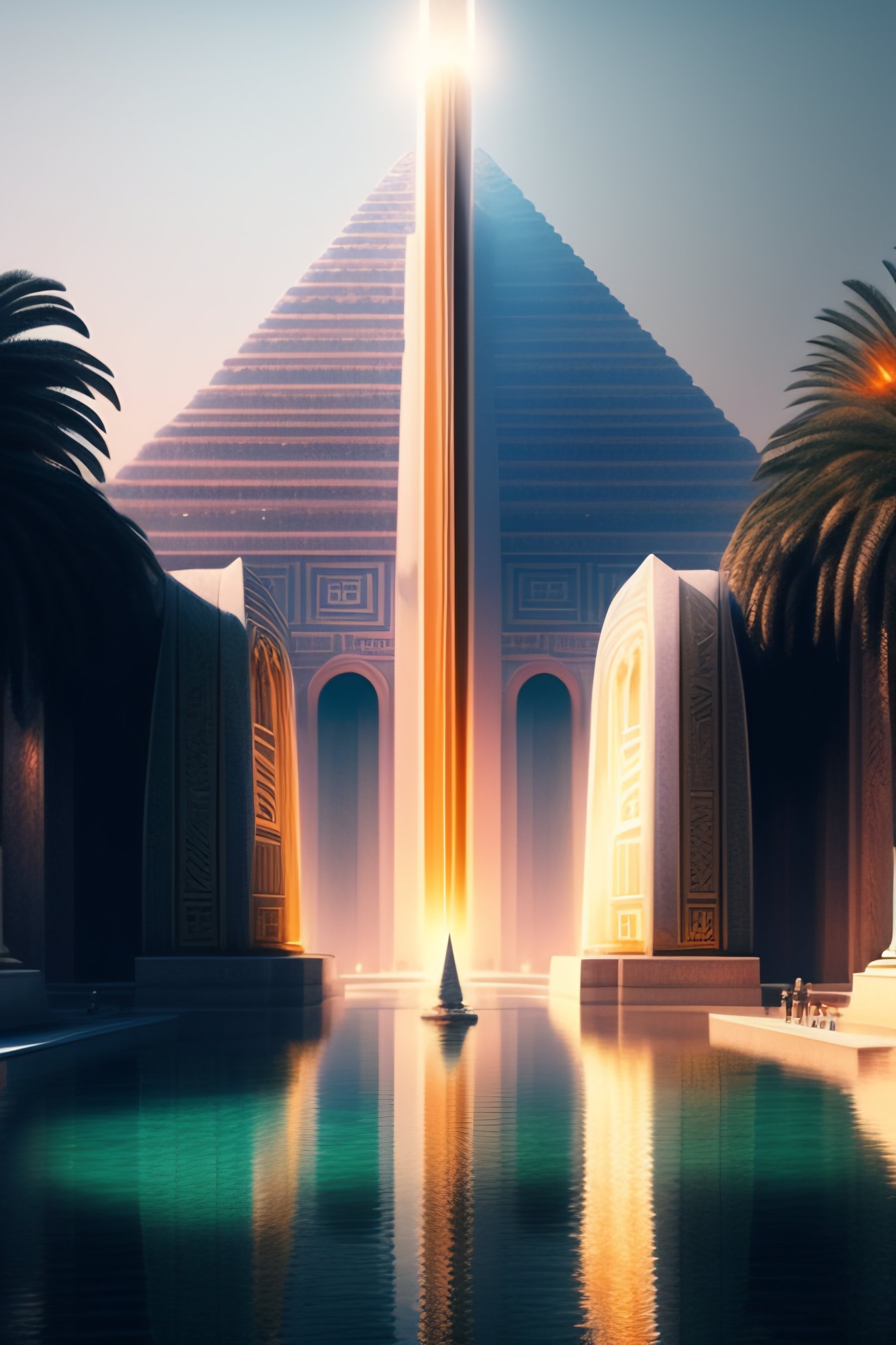 Lexica - A white glowing magical pyramid in the center of an futuristic ...