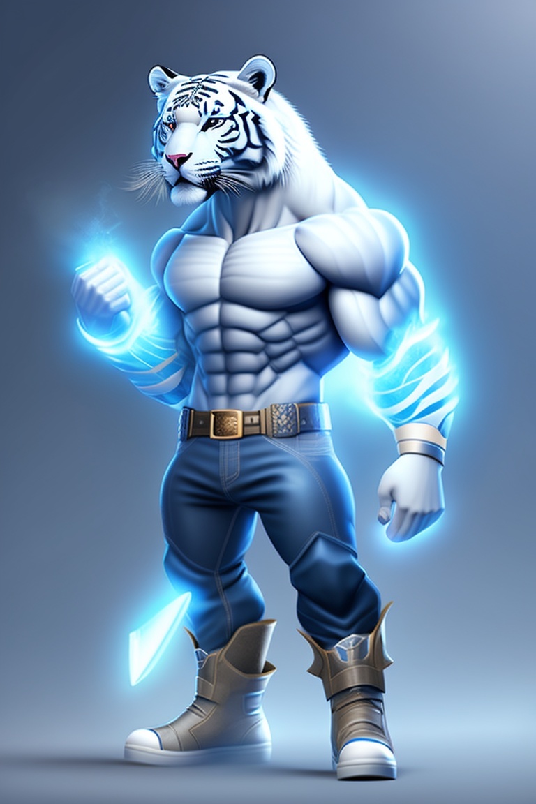 Lexica - A slim muscular built white tiger humanoid with dual ice blade ...