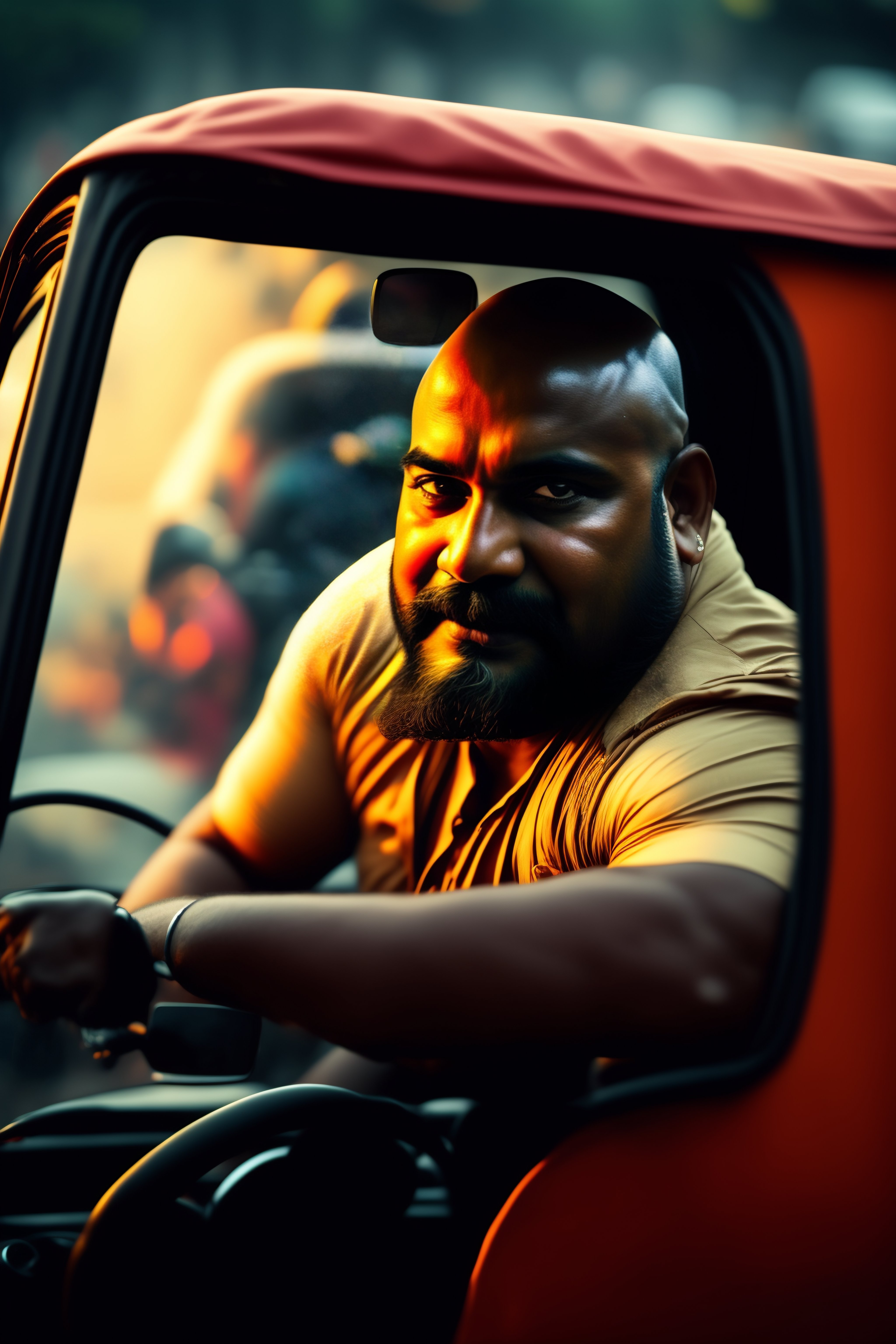 Lexica - The image shows a short, bald, stocky Indian man with a beard ...