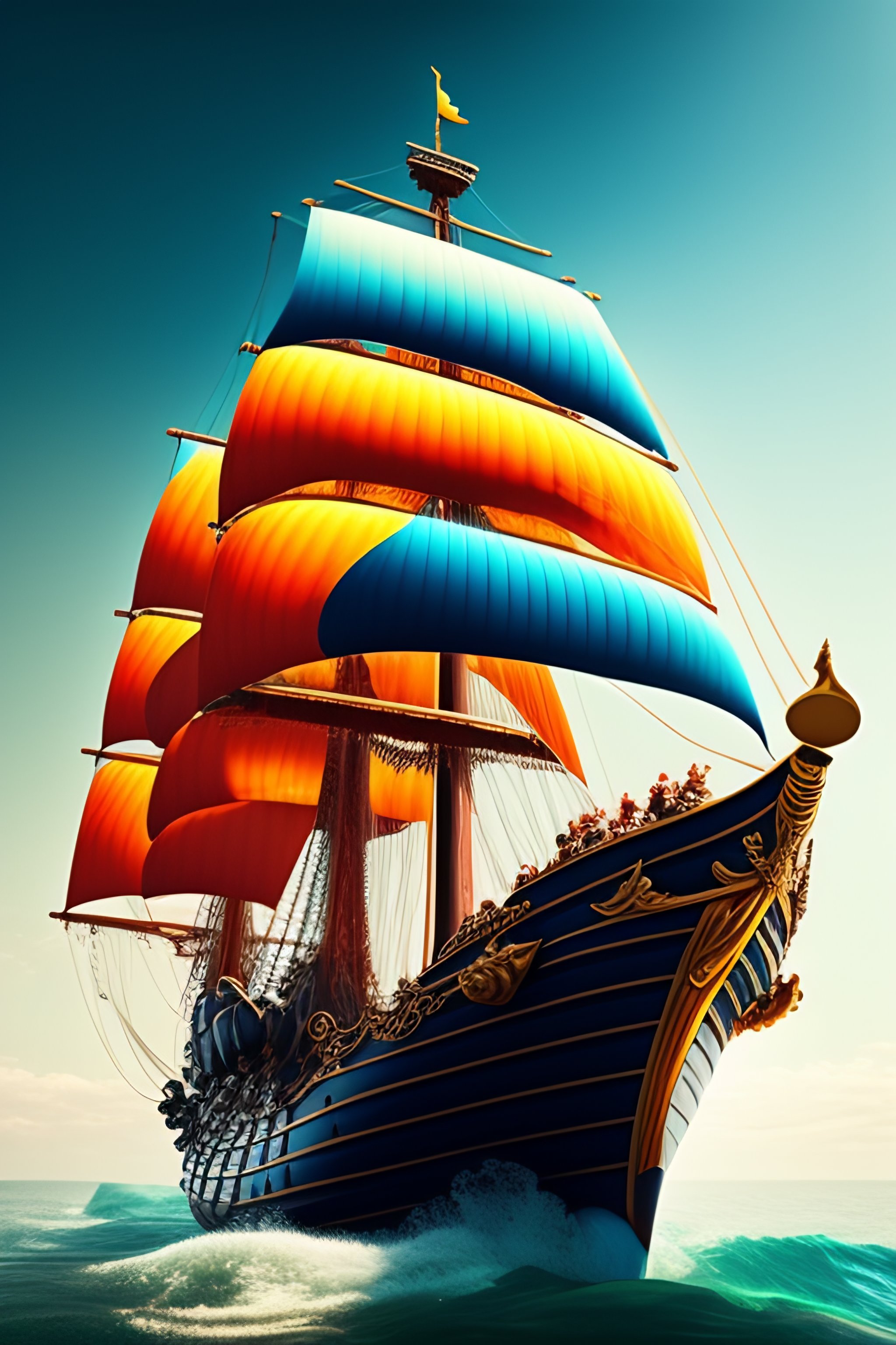 Lexica - A pirate with a parrot riding sailing ship on heavy sea