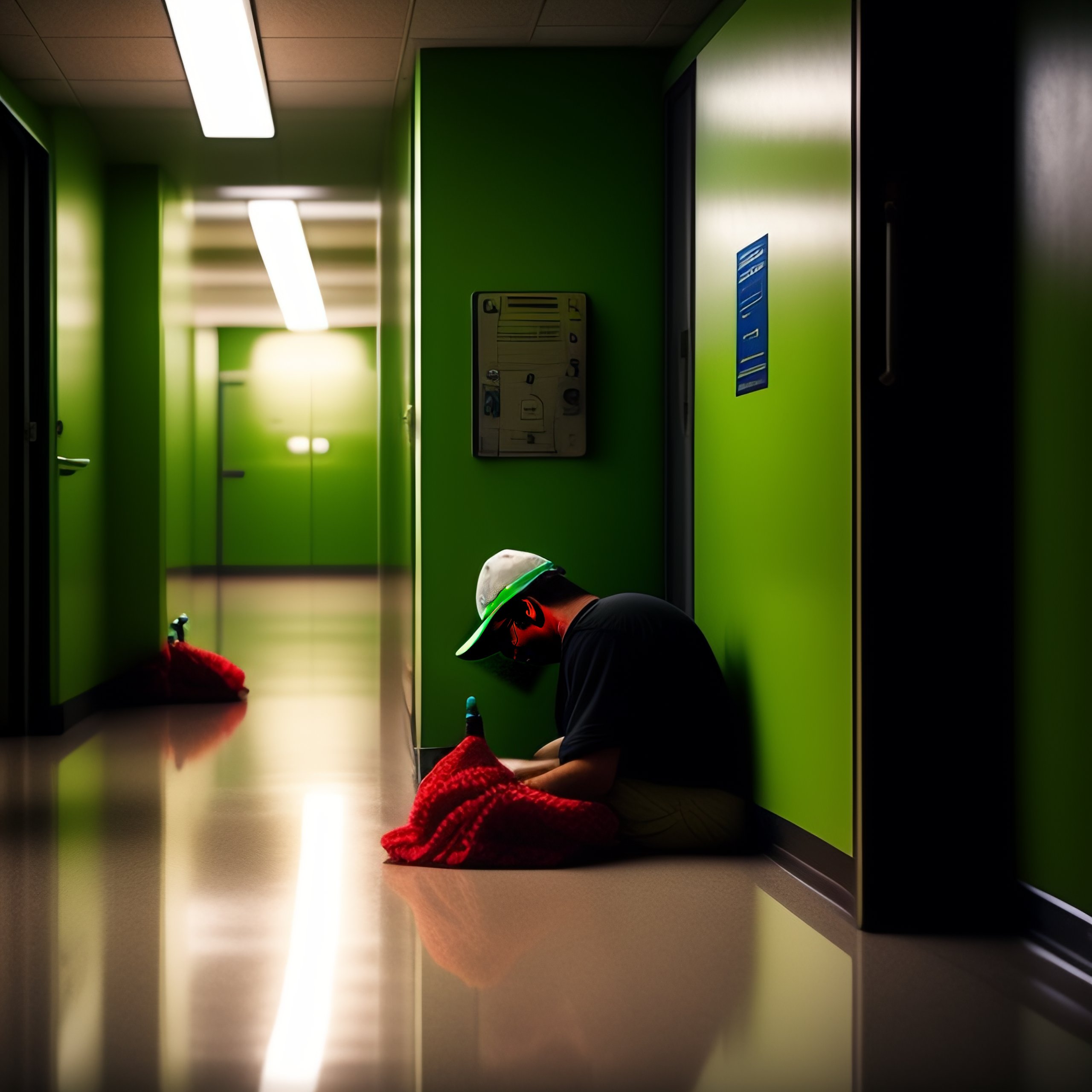 Lexica Sleeping Janitor In Janitor Closet 1970 Era Office, 60% OFF