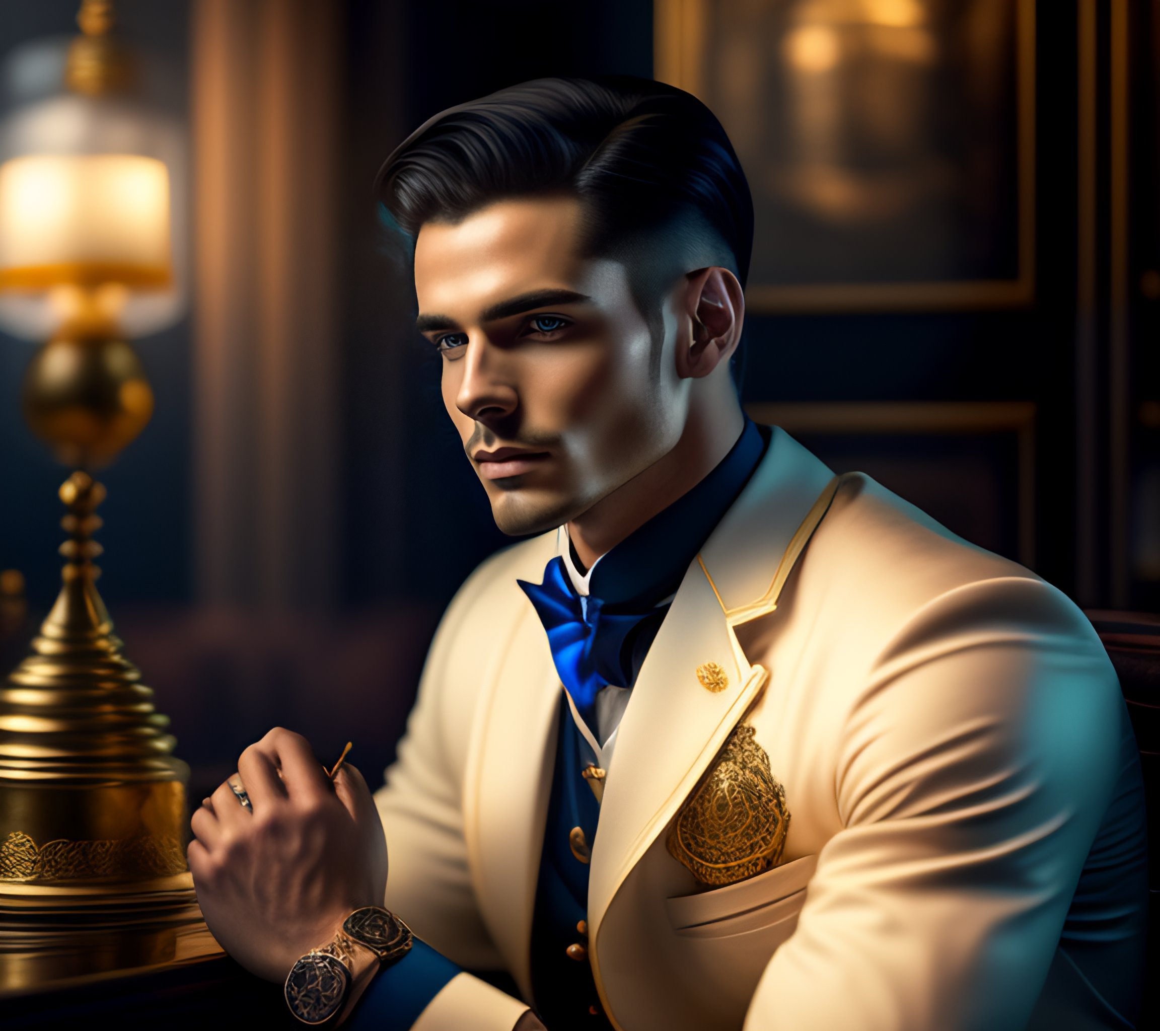 Lexica - A young sophisticated man doctor, gold and filigree, blue ...