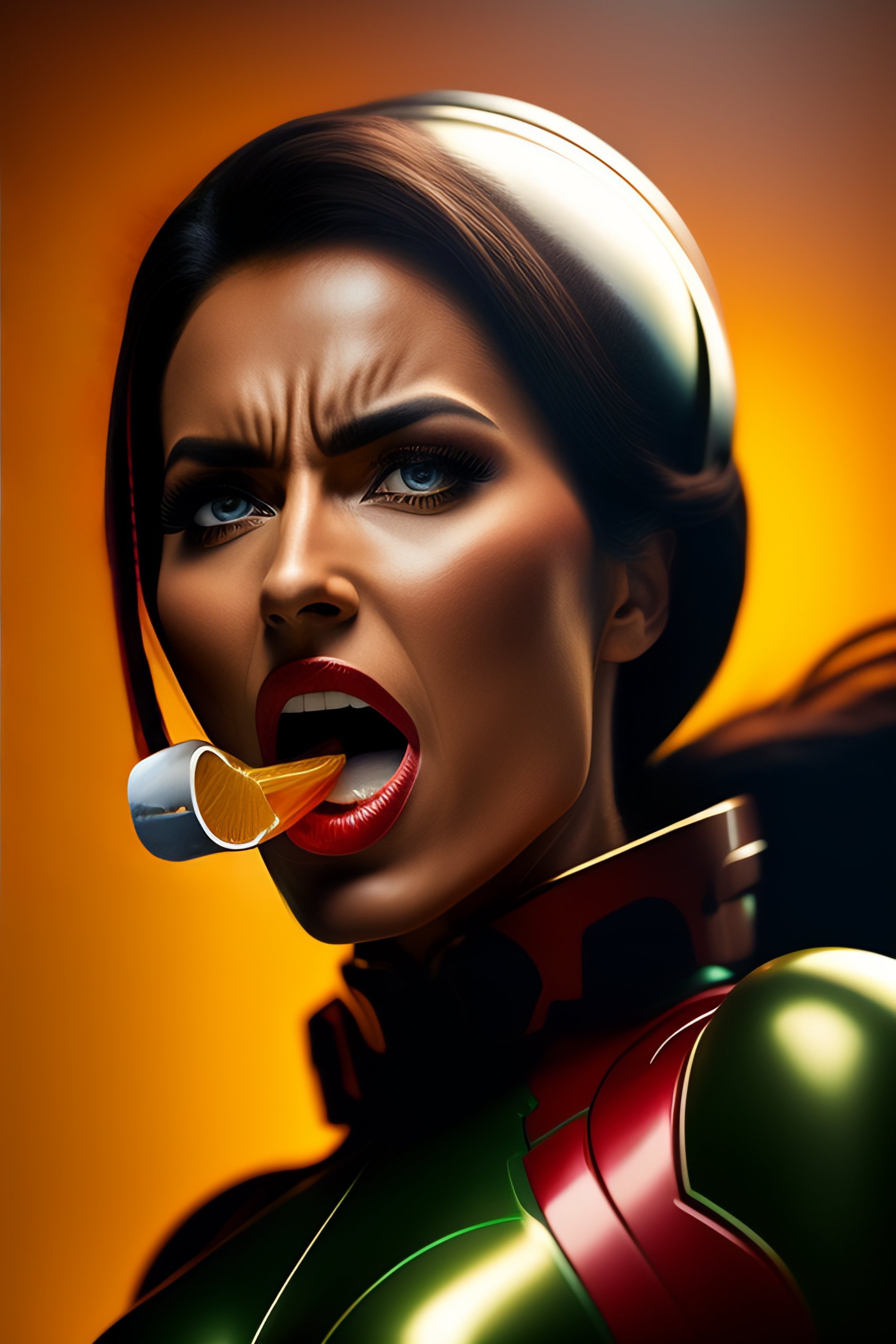 Lexica - Android woman fighting against a clog mouth